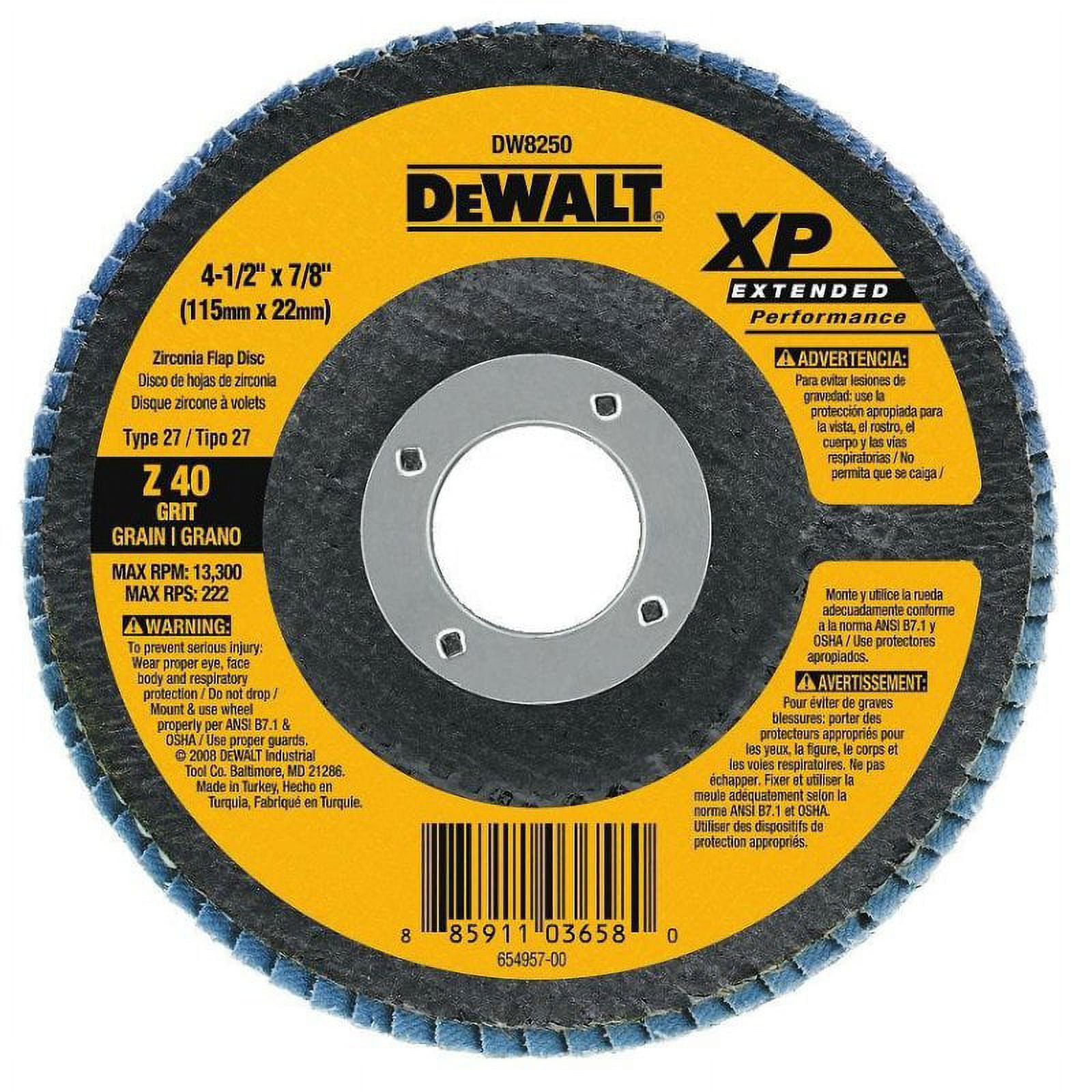 DeWalt DW8250 XP Extended Performance Flap Disc, 40 Grit, 4.5" x 7/8 ...
