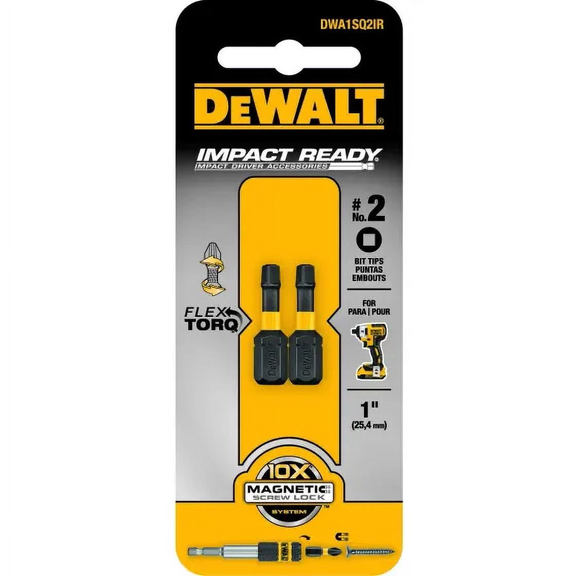DeWalt DWA1SQ2IR Bit Impact Ready 1 Inch Square No 2, Each - Walmart.com