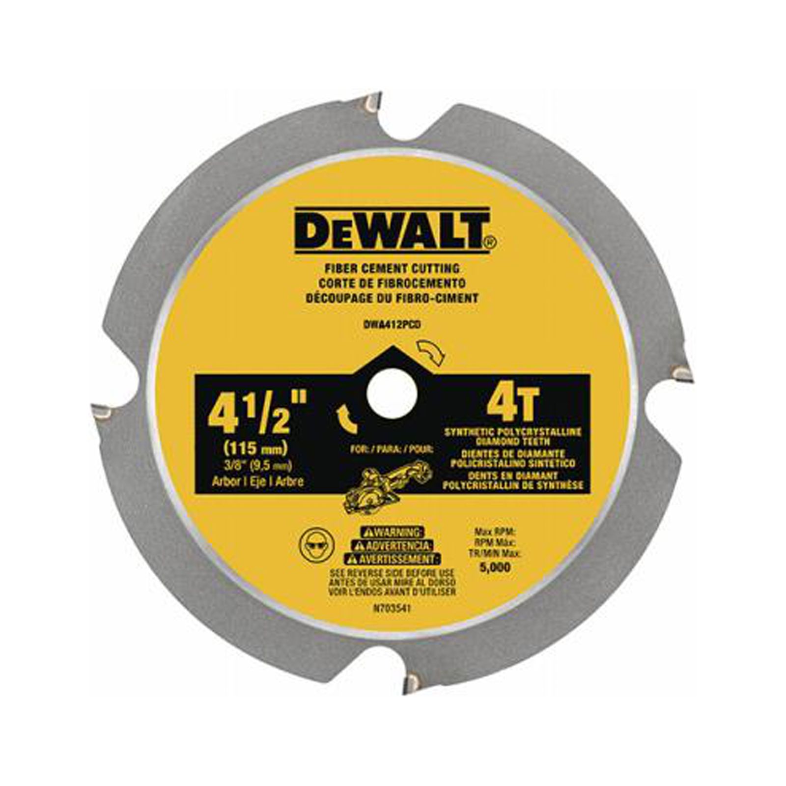 DeWalt DWA412PCD Fiber Cement Cutting Circular Saw Blade, 4-Tooth x 4-1 ...
