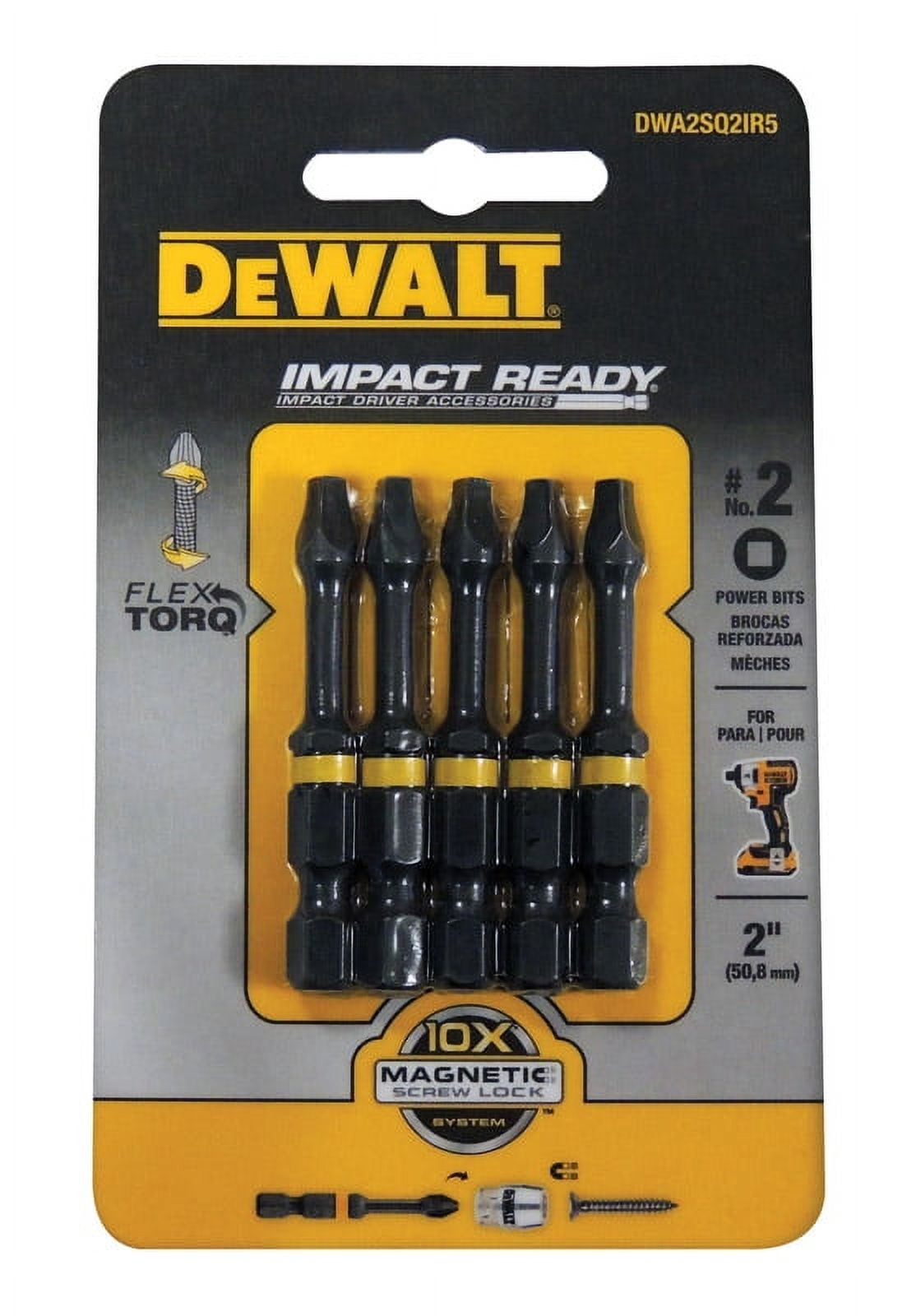 DeWalt DWAF2SQ2IR5 FlexTorq SQ2 Driver Bits, 2.25 In., 5-Pk. - Quantity ...