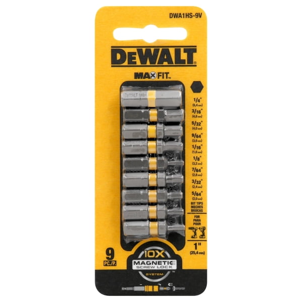 DeWalt Max Fit Hex 1 in. L Insert Bit Set S2 Tool Steel 9 pc - Walmart.com
