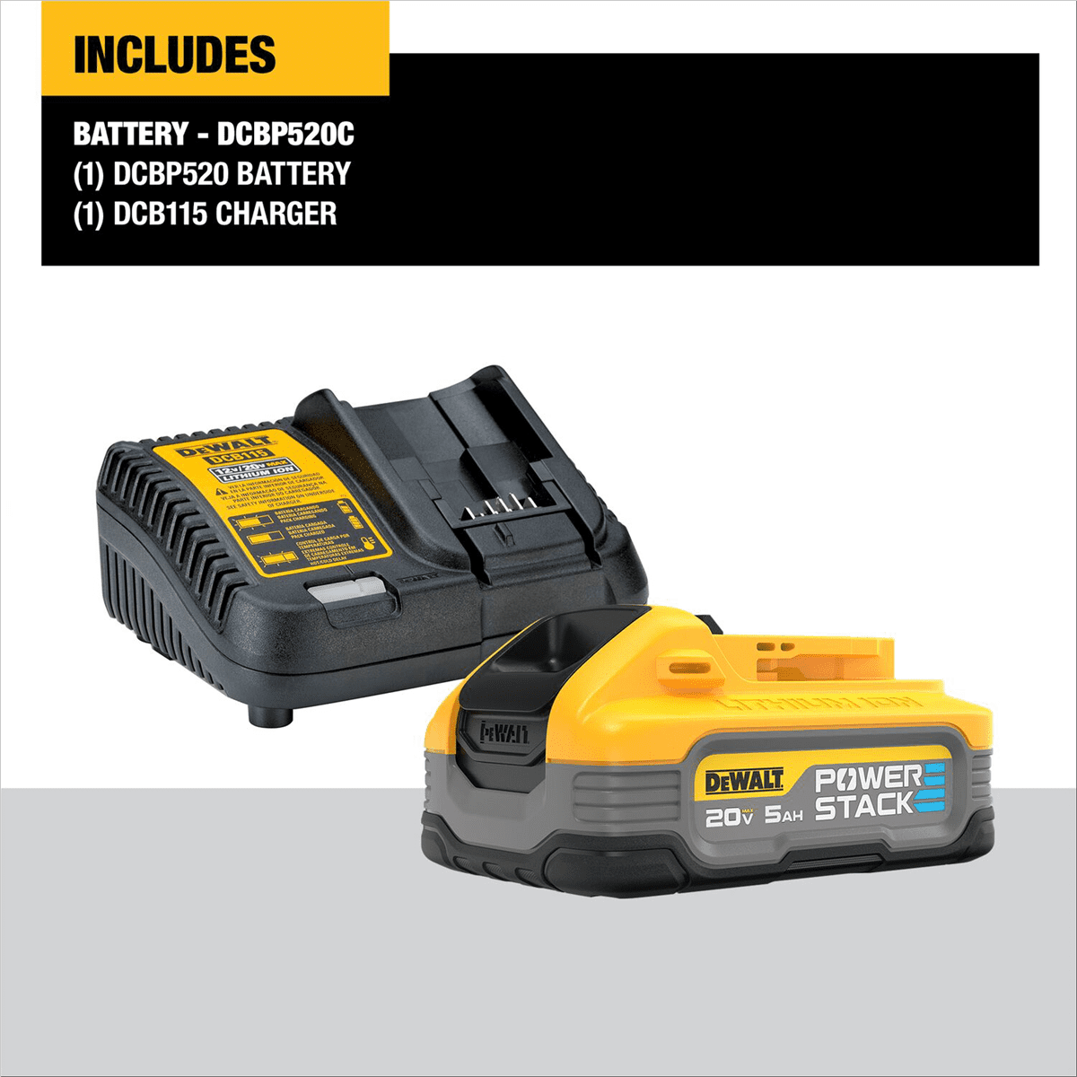 DeWalt POWERSTACK 5AH Battery and Charger, Starter Kit with Efficient ...