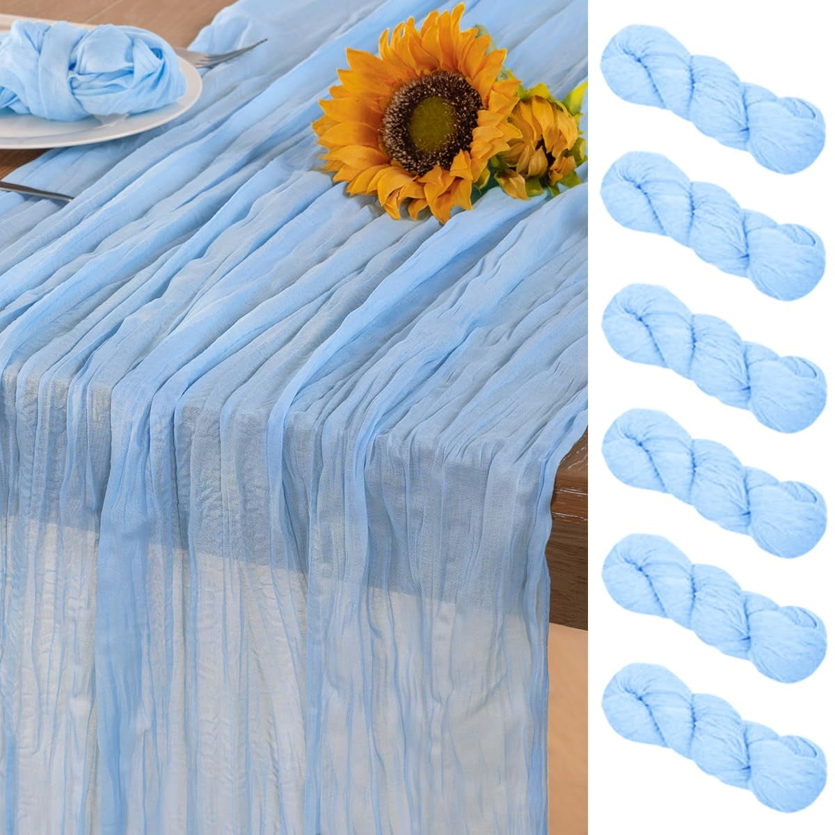 DeZerlor Baby Blue Cheesecloth Table Runner AIS1 6 Pack Sheer Light ...