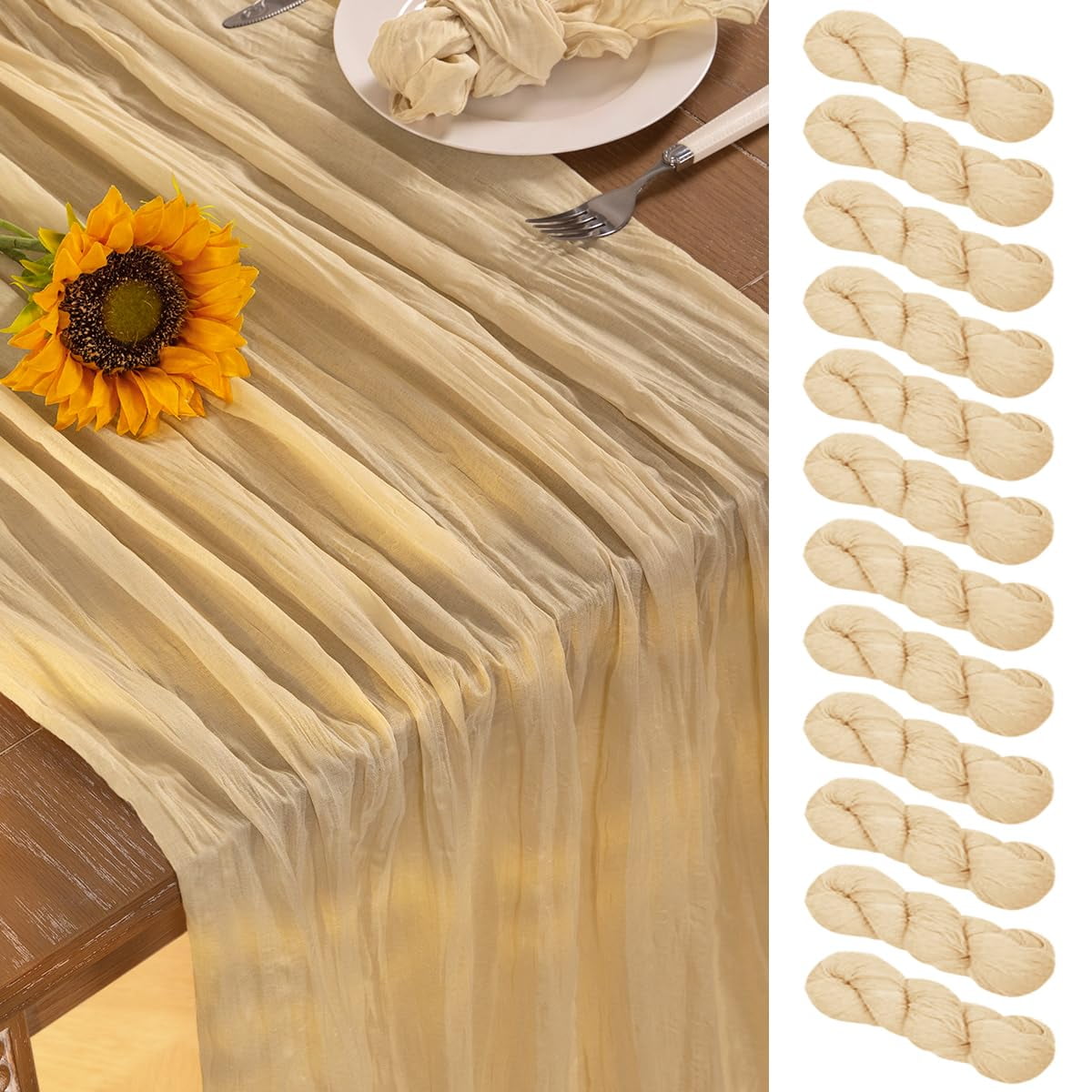 DeZerlor Champagne Gold Cheesecloth Table Runner 12 Pack Sheer Cheese ...