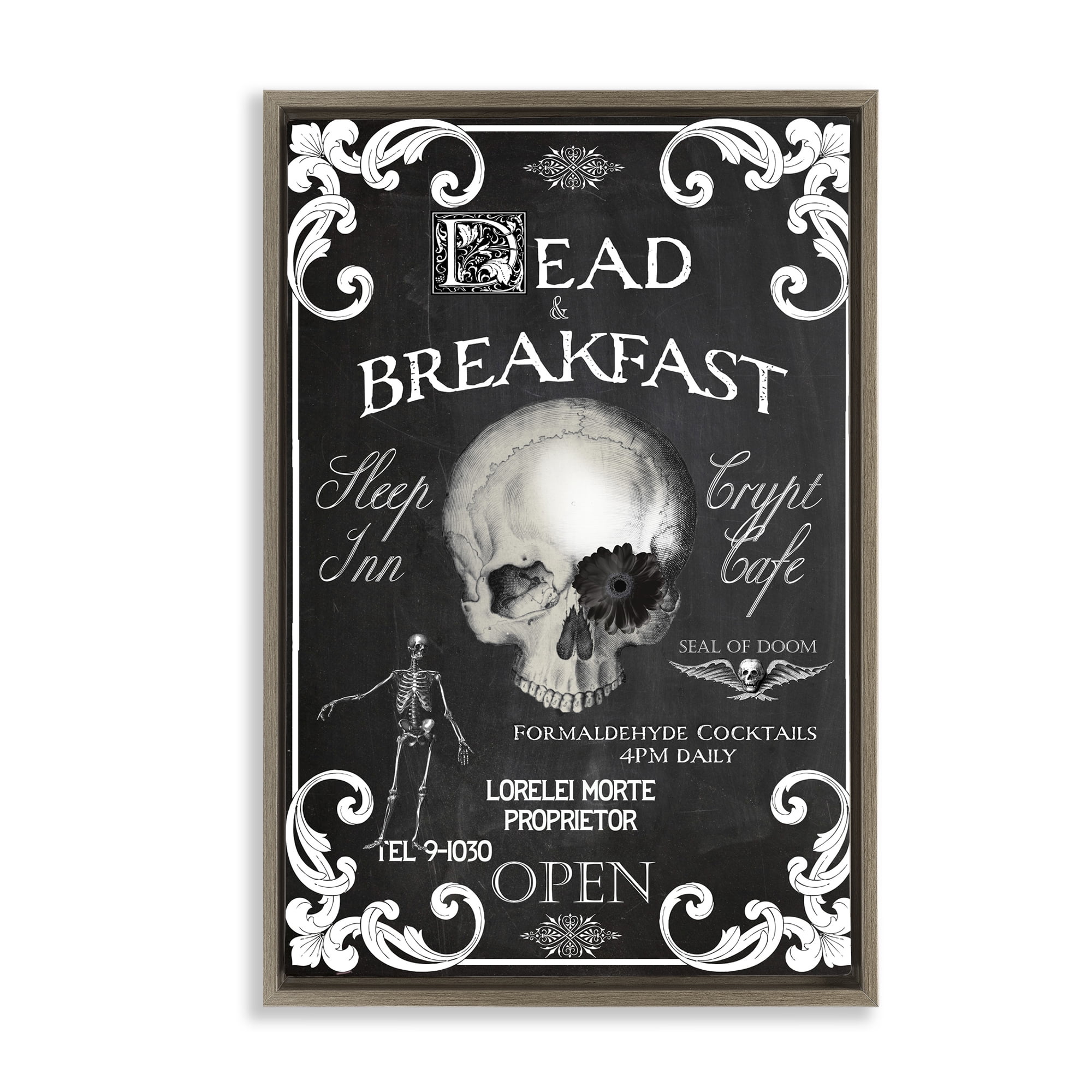 Stupell Industries Dead & Breakfast Spooky Skull Brown Framed Floater ...