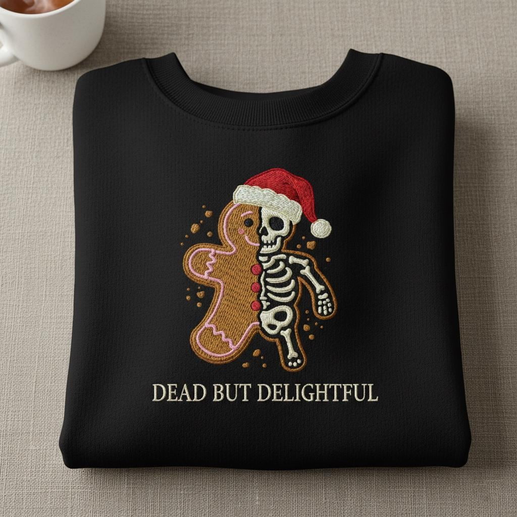 Dead But Delightful Embroidered Sweatshirt, Gingerbread Skeleton ...