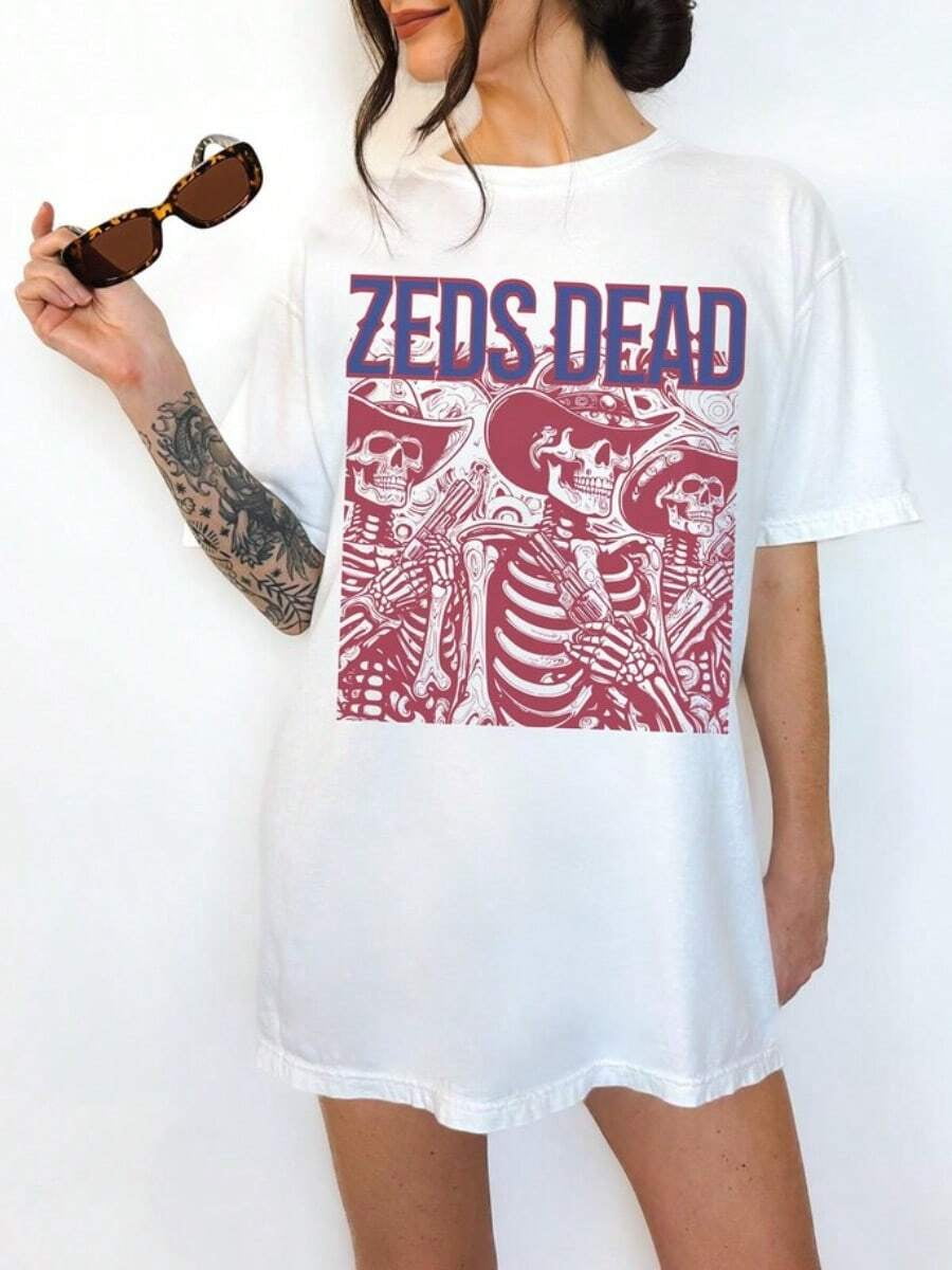 Dead Cowboy Skeleton Graphic Tee EDM Merch Comfy Rave Outfit Music ...