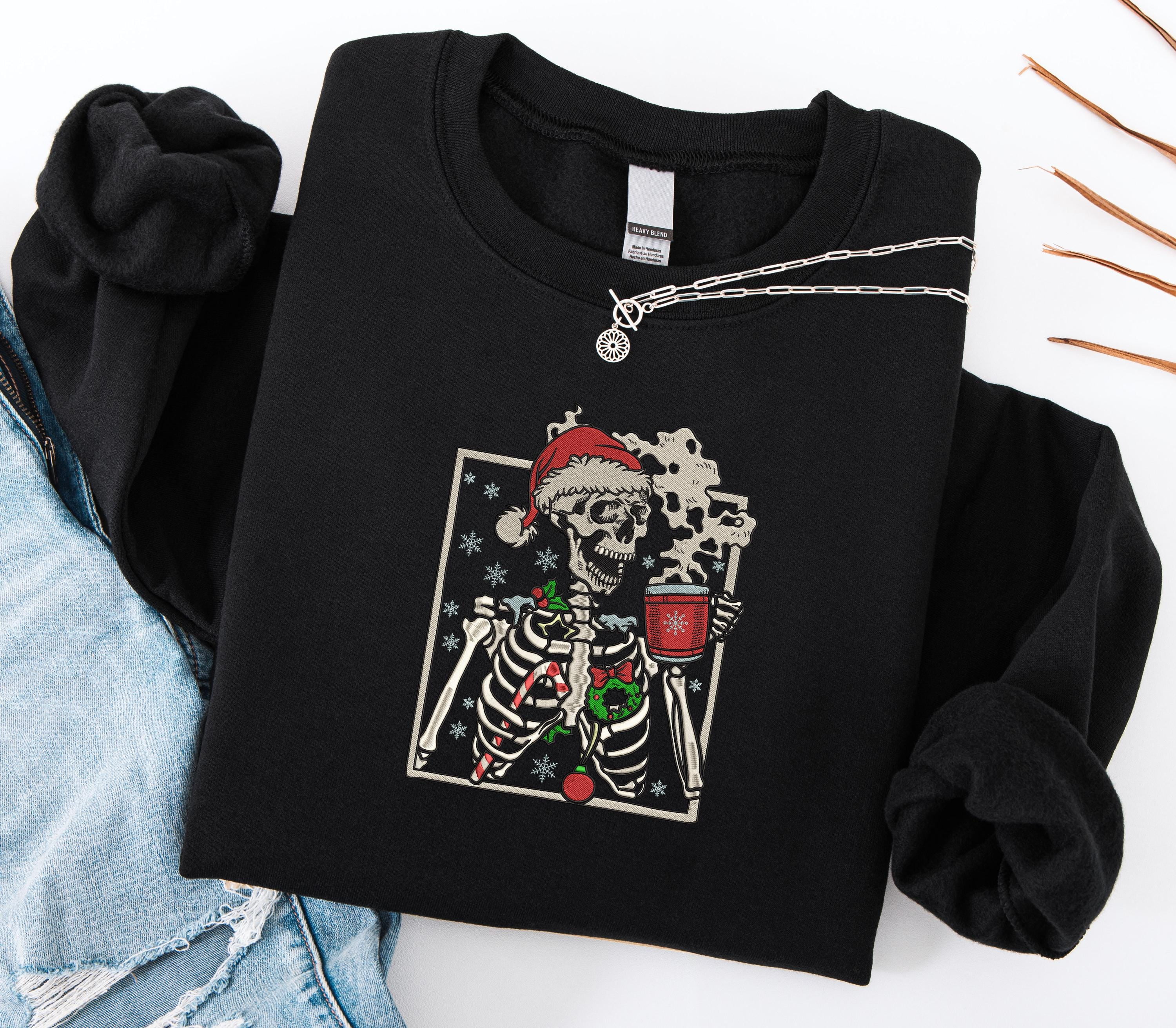 Dead Inside Skeleton Christmas Embroidered Sweatshirt, Spooky Gothic ...