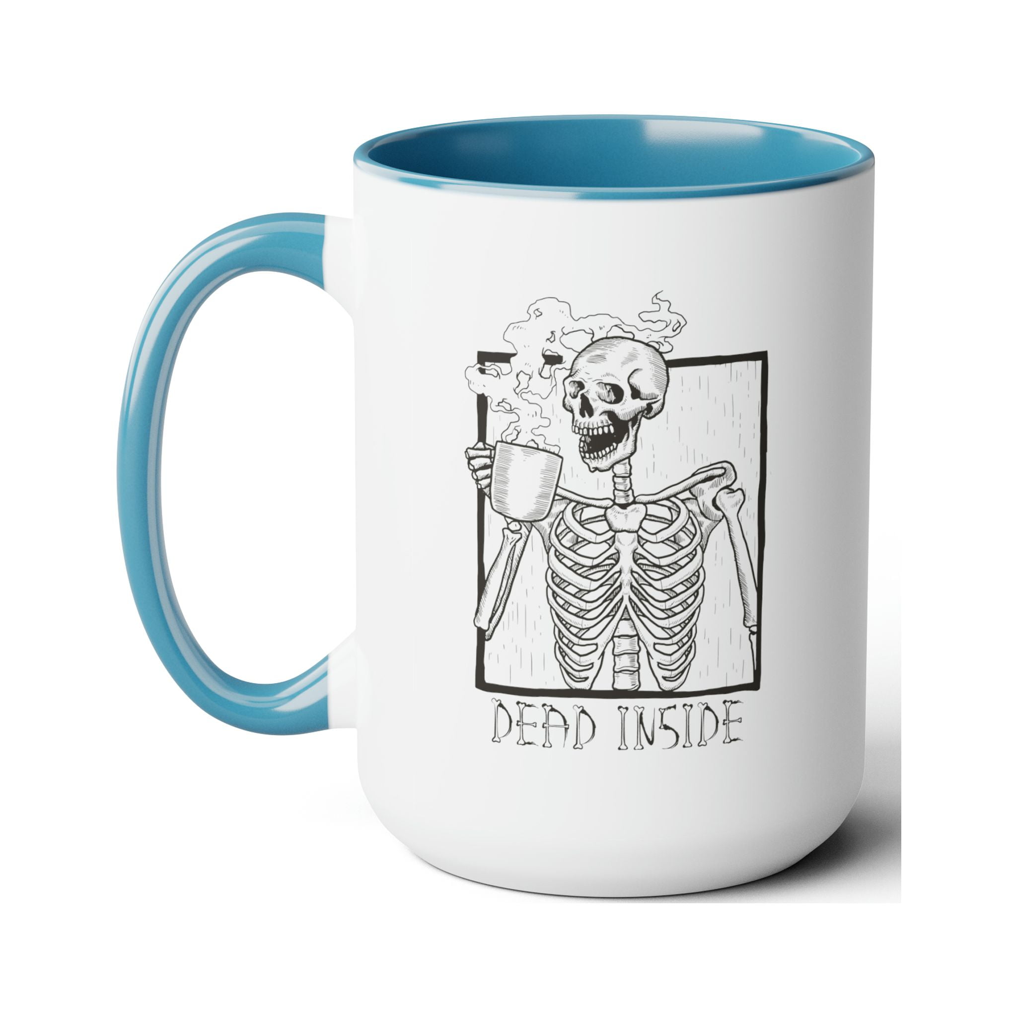 Dead Inside Skeleton Coffee Halloween Meme Two-Tone Coffee Mugs, 15oz ...