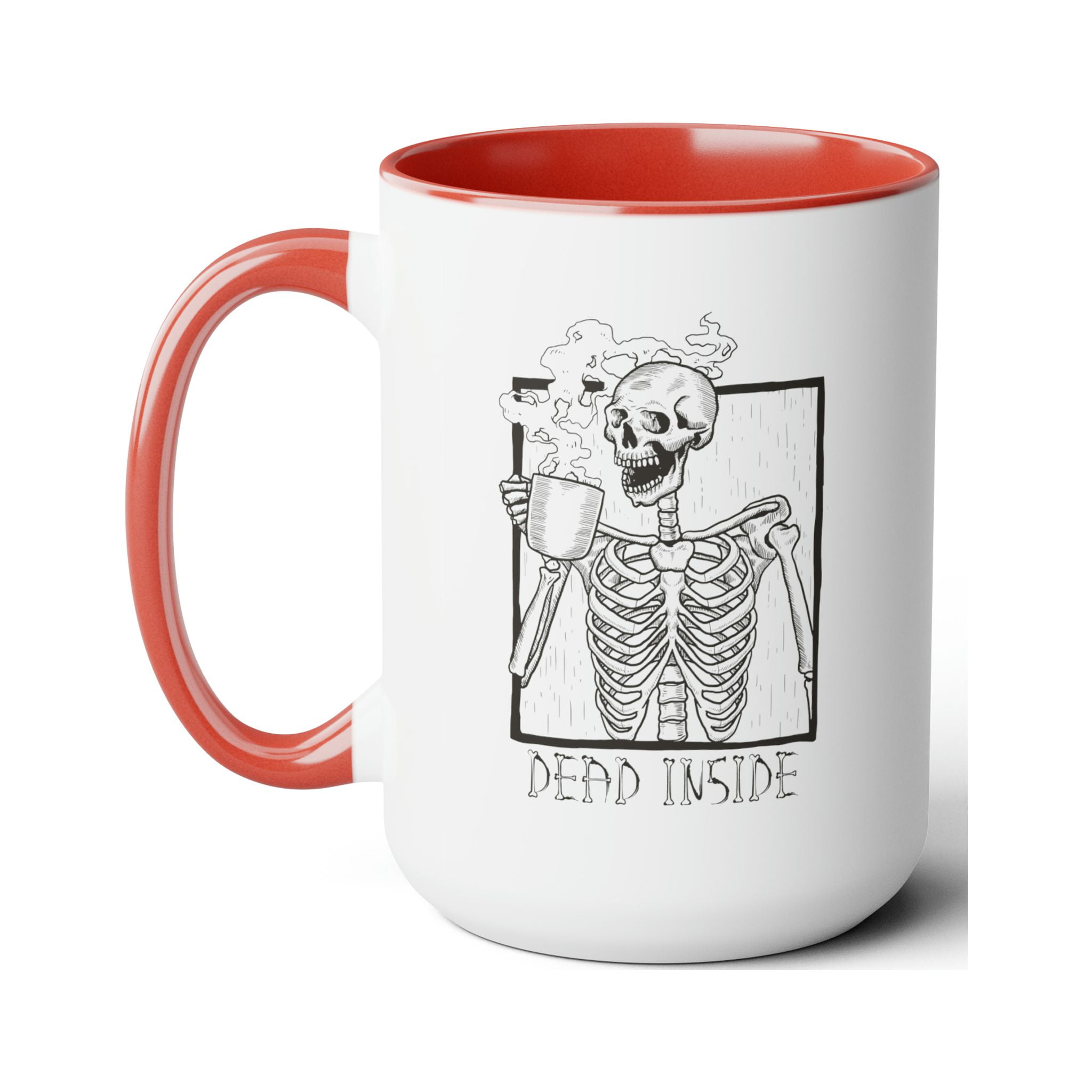 Dead Inside Skeleton Coffee Halloween Meme Two-Tone Coffee Mugs, 15oz ...