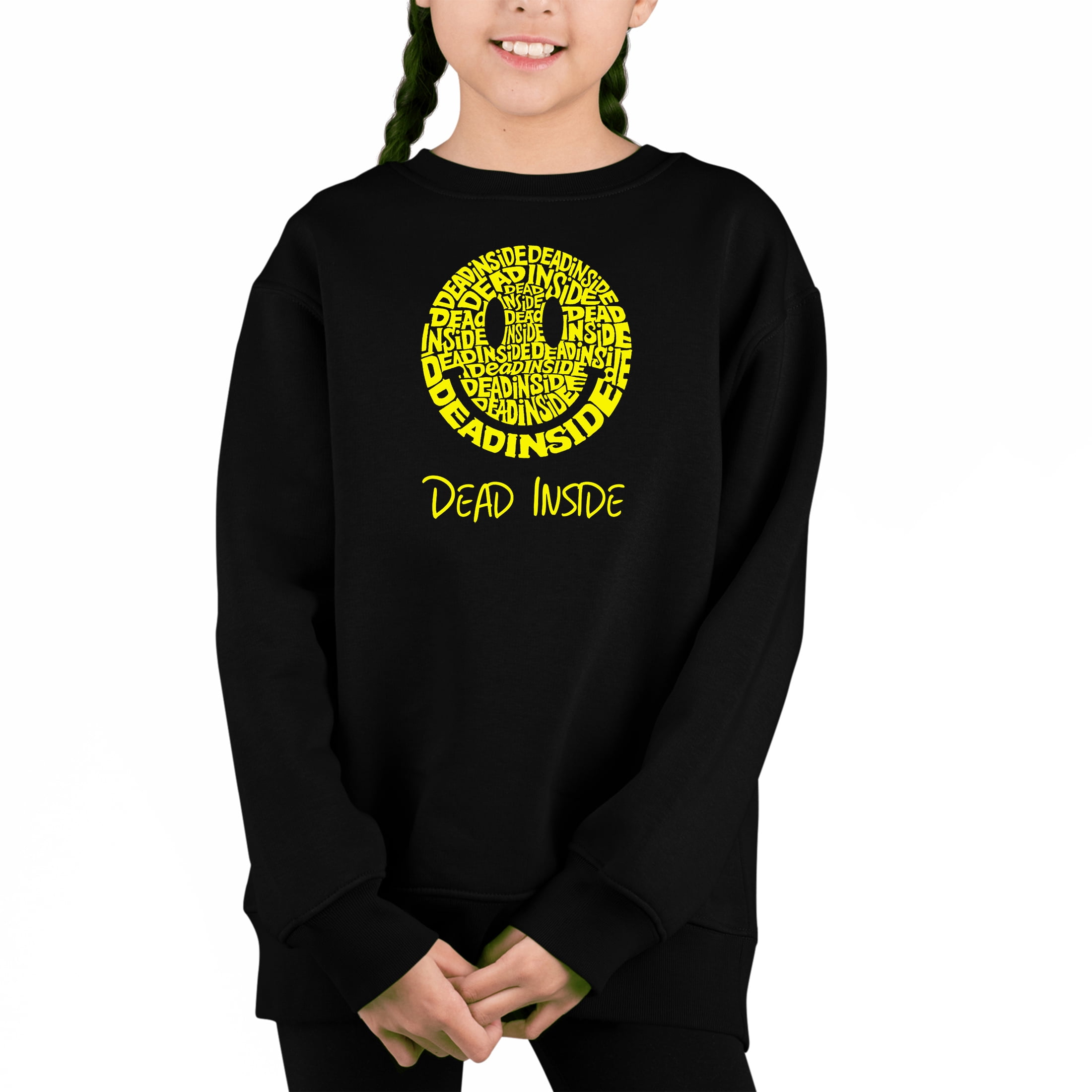 Dead Inside Smile - Girl's Word Art Crewneck Sweatshirt - Walmart.com