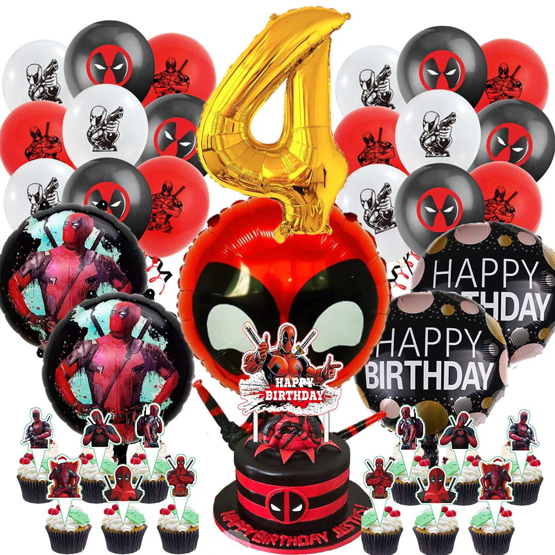 Dead Pool Party Supplies 4th Decor Kit Balloons Birthday Cake Topper ...