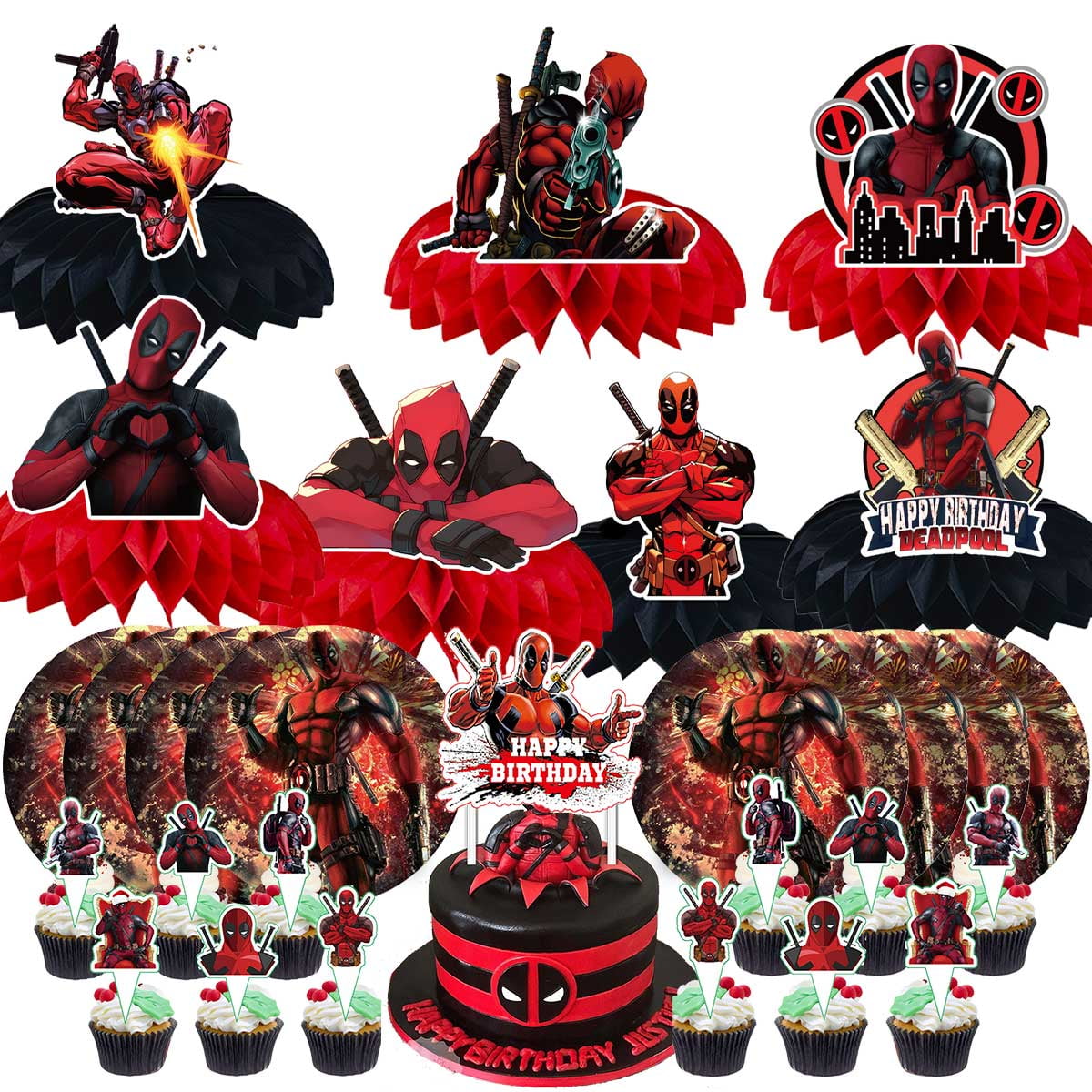 Dead Pool Party Supplies Decor Plates Fans Decorations Honeycomb ...