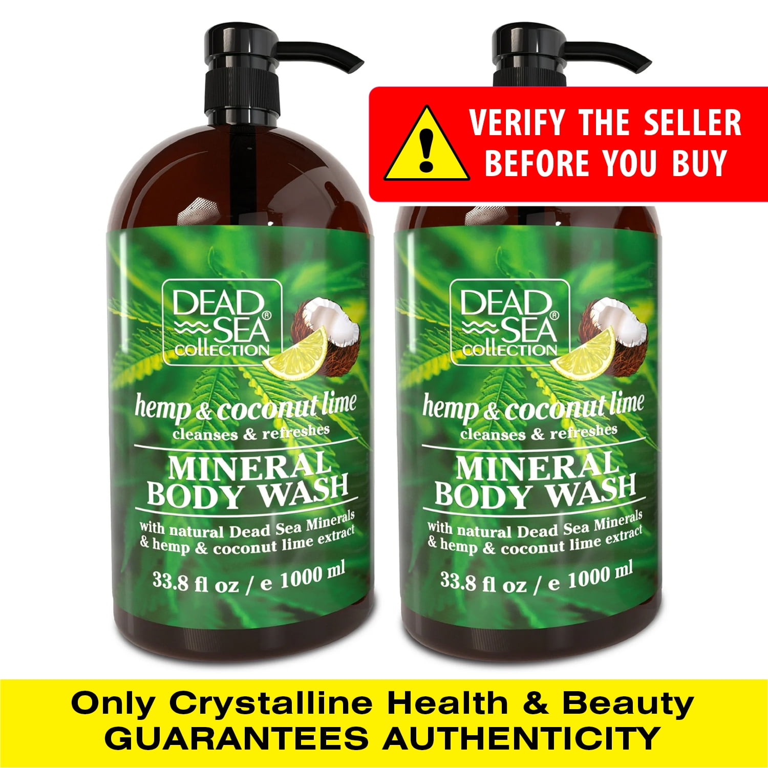 Dead Sea Collection Body Wash: Hemp, Coconut Lime, All Skin Types, Pack of 2 (33.8 fl oz Each ...