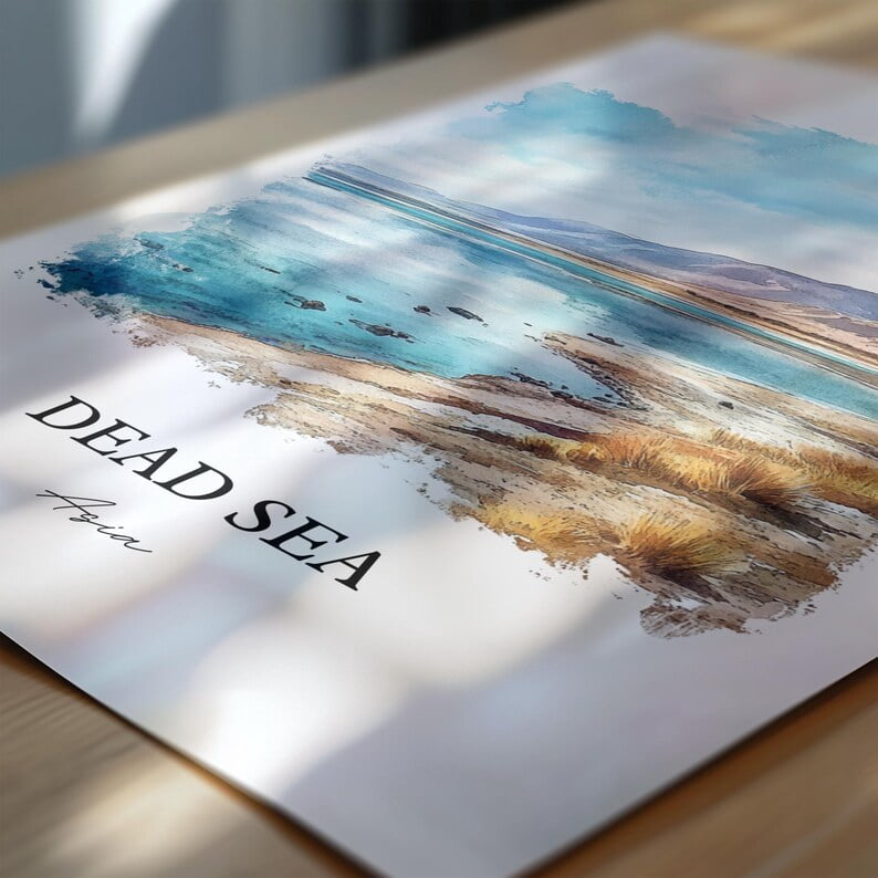 Dead Sea Wall Art, Dead Sea Watercolor, Dead Sea Gift, Travel Print ...