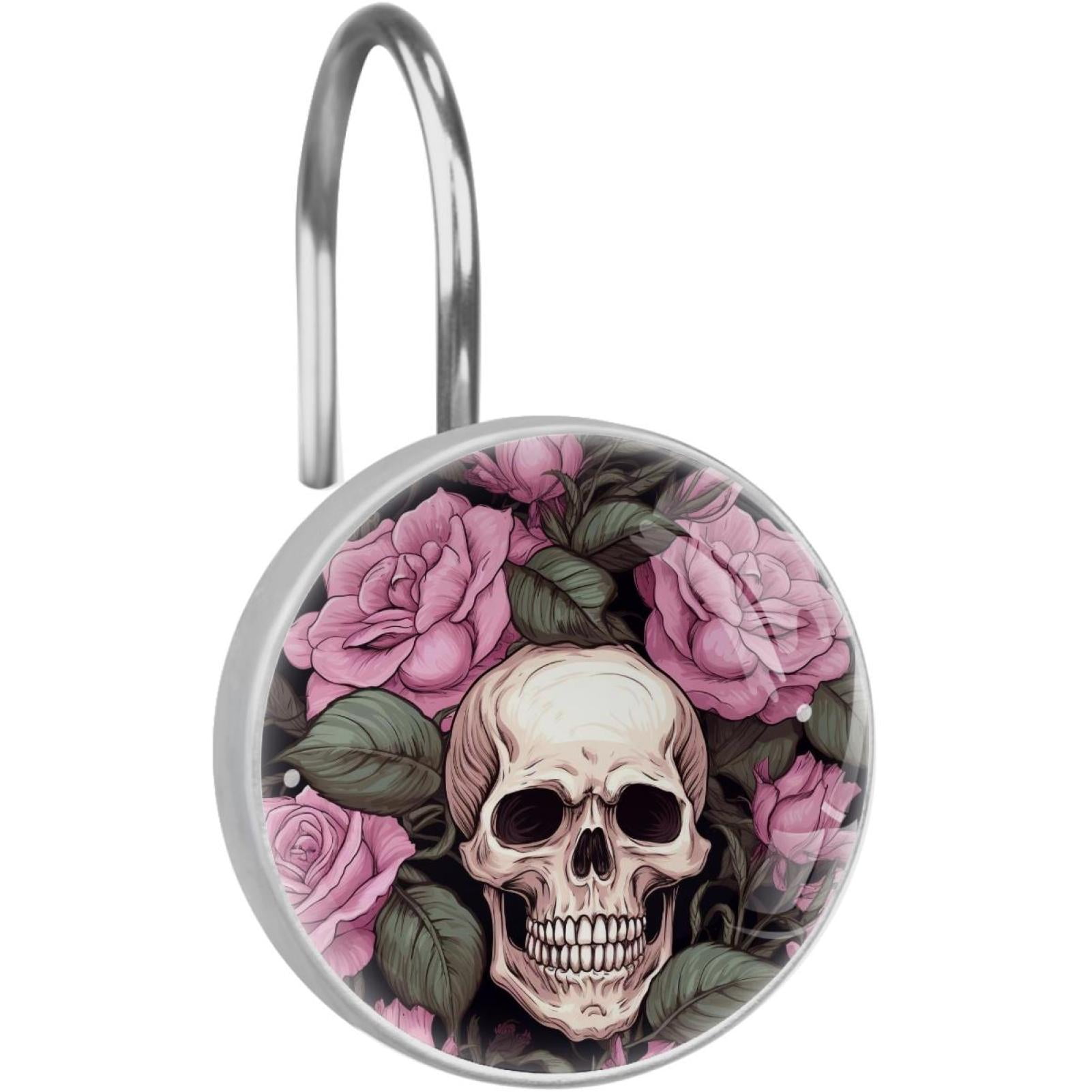 Dead Skull Rose Flower Rolling Shower Curtain Hooks, Clear Crystal ...