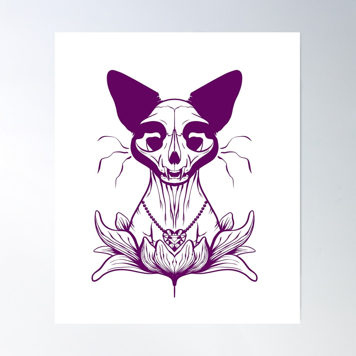 Dead Sphynx Cat - Sphinx Kitty Skull Wearing A Diamond Heart Necklace ...