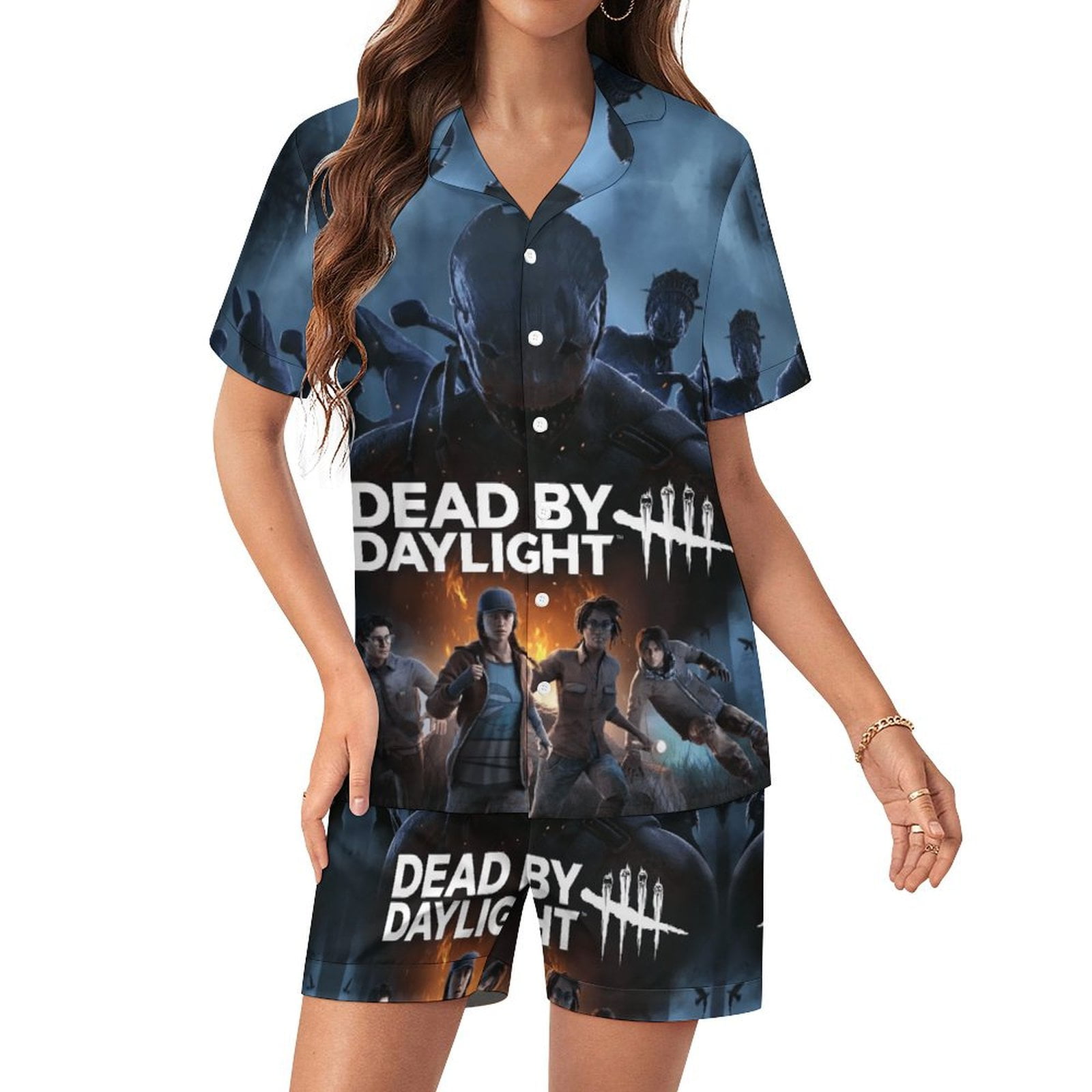 Dead by Daylight Women Pajamas Set Short Sleeve Sleepwear Button Down ...