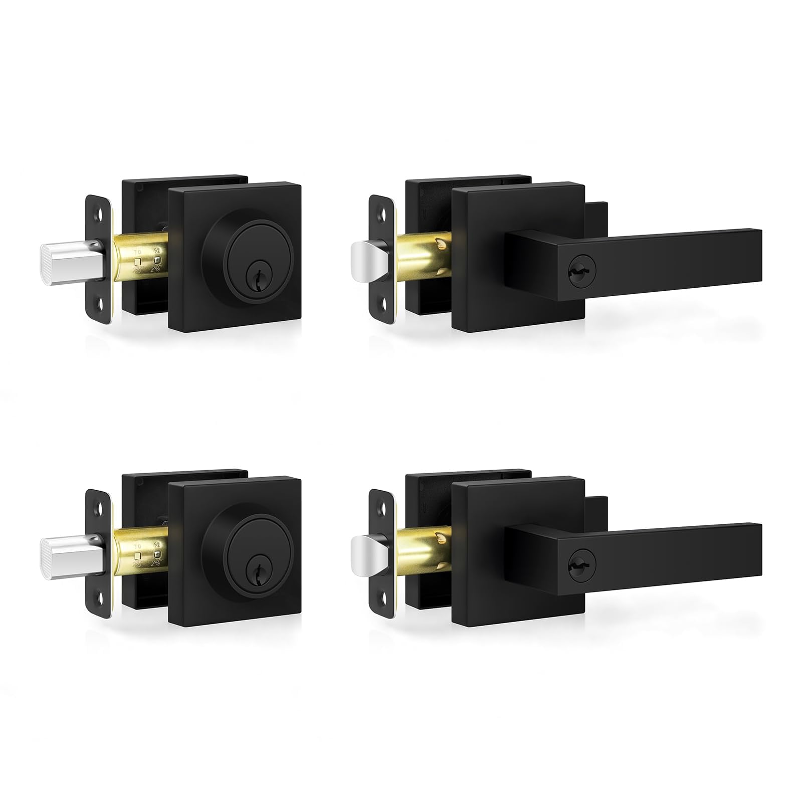 Deadbolt and Entry Door Handle Set 2 Pack Matte Black Heavy Duty ...