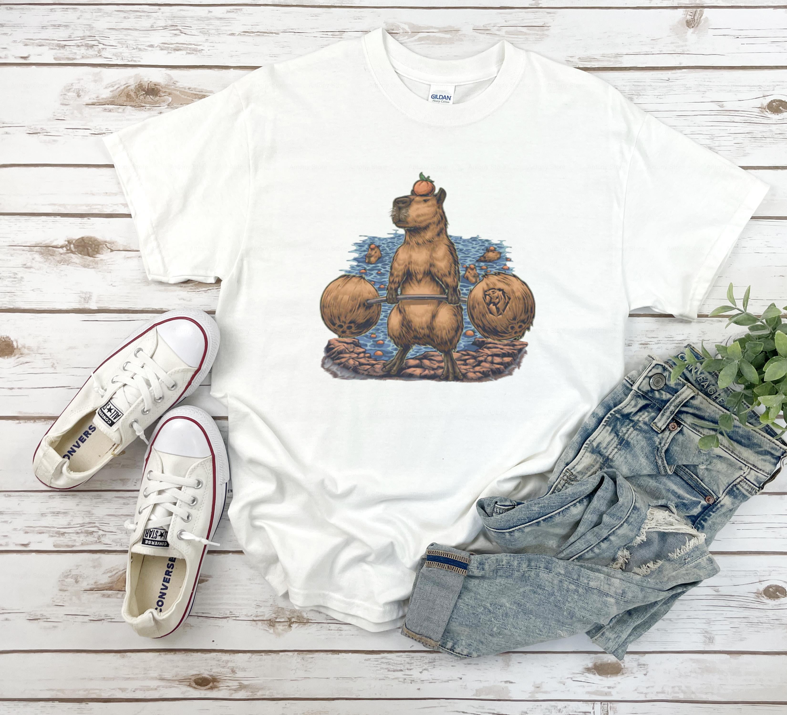 Deadlifting Capybara Gym Animal Humor Unisex T-Shirt up to 5XL ...