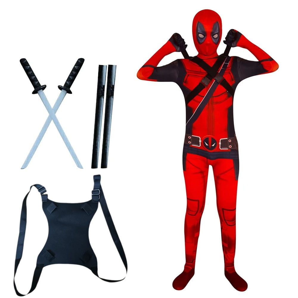 Deadpoo-l Costume Kids and Adult Halloween Deadp-ool Jumpsuit Sets ...