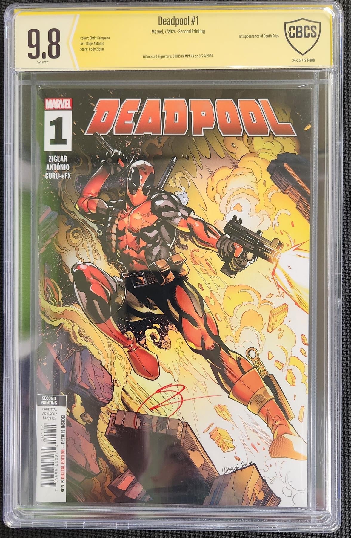 Deadpool #1 2nd Ptg Marvel 2024 CBCS Signature Series 9.8 Chris Campana ...