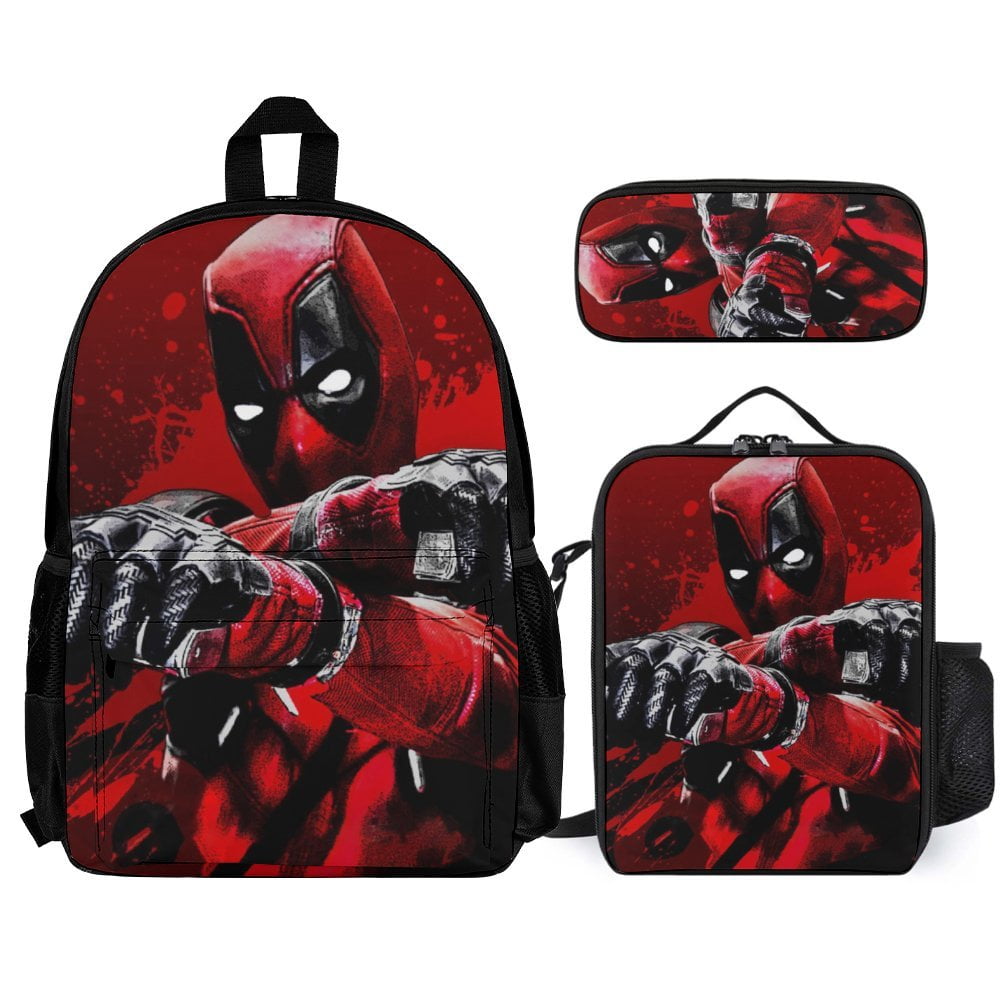 Deadpool 3Pcs Backpacks Sets with Lunch Bag And Pencil Case for Boys ...