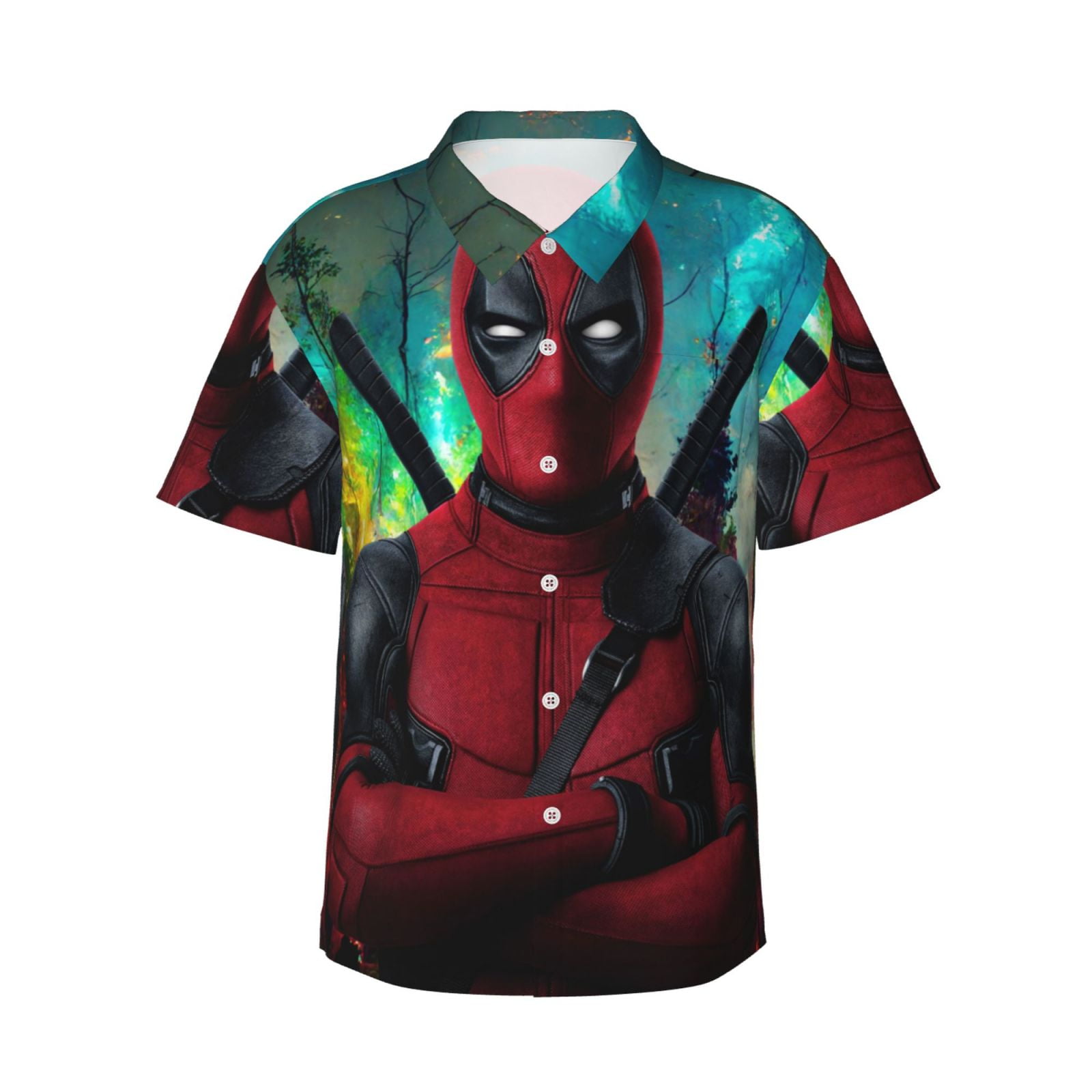 Deadpool 3d Print Casual Button Down Short Sleeve Cuba Collar Shirt For ...