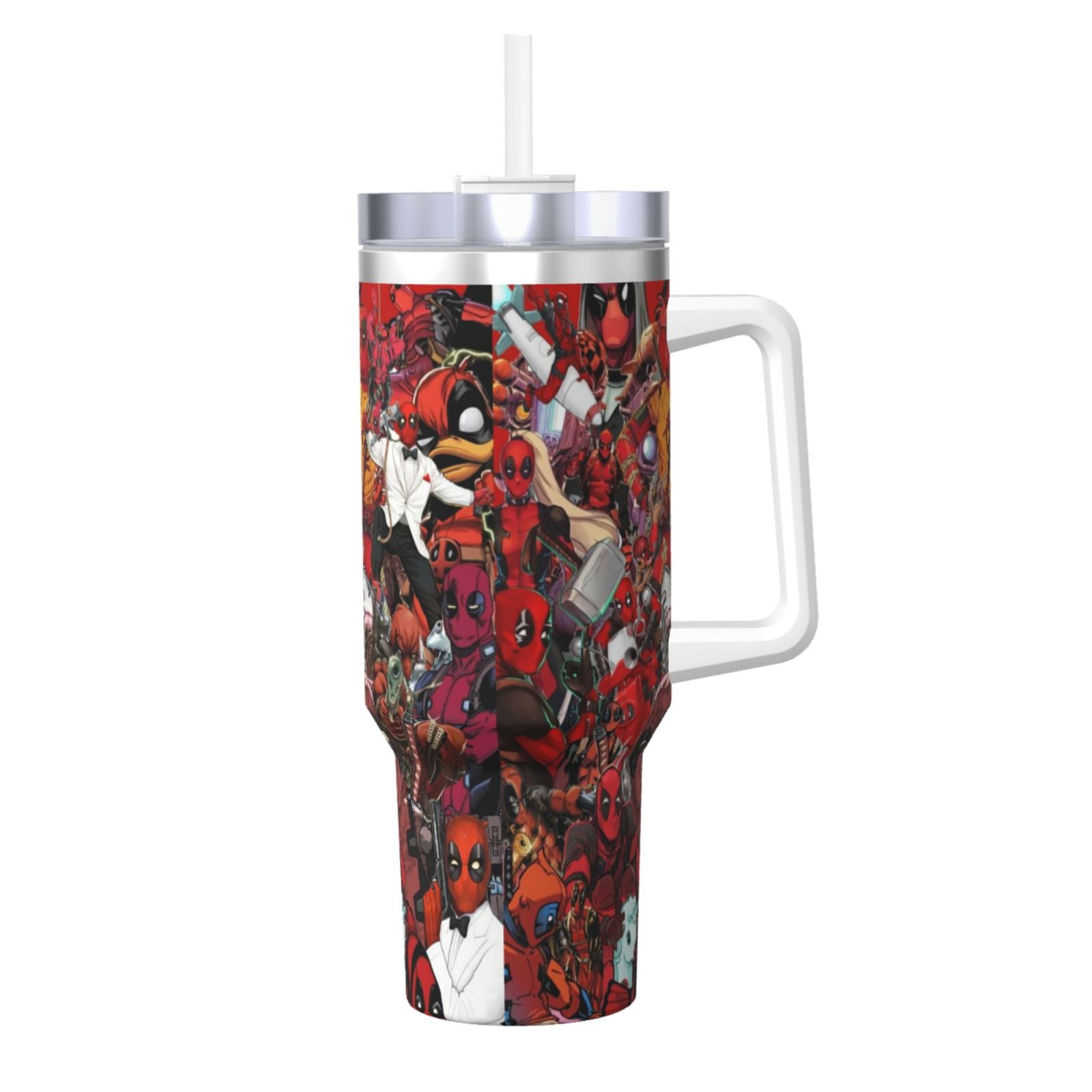 Deadpool 40oz Ice Bully With Handle Straw And Lid, Print Stainless ...
