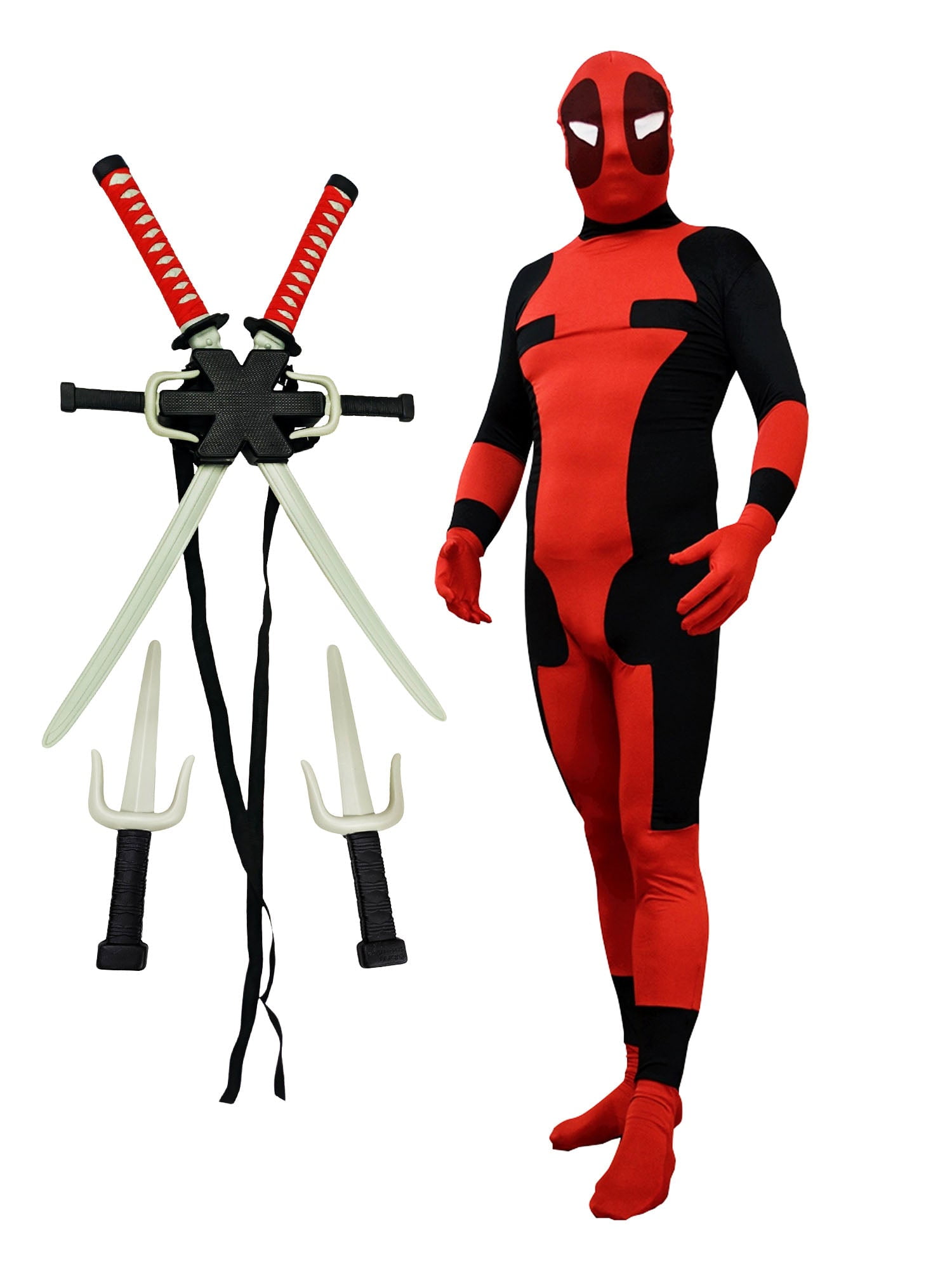 Deadpool Adult Costume With Weapon Kit Halloween Spandex Suit Swords ...