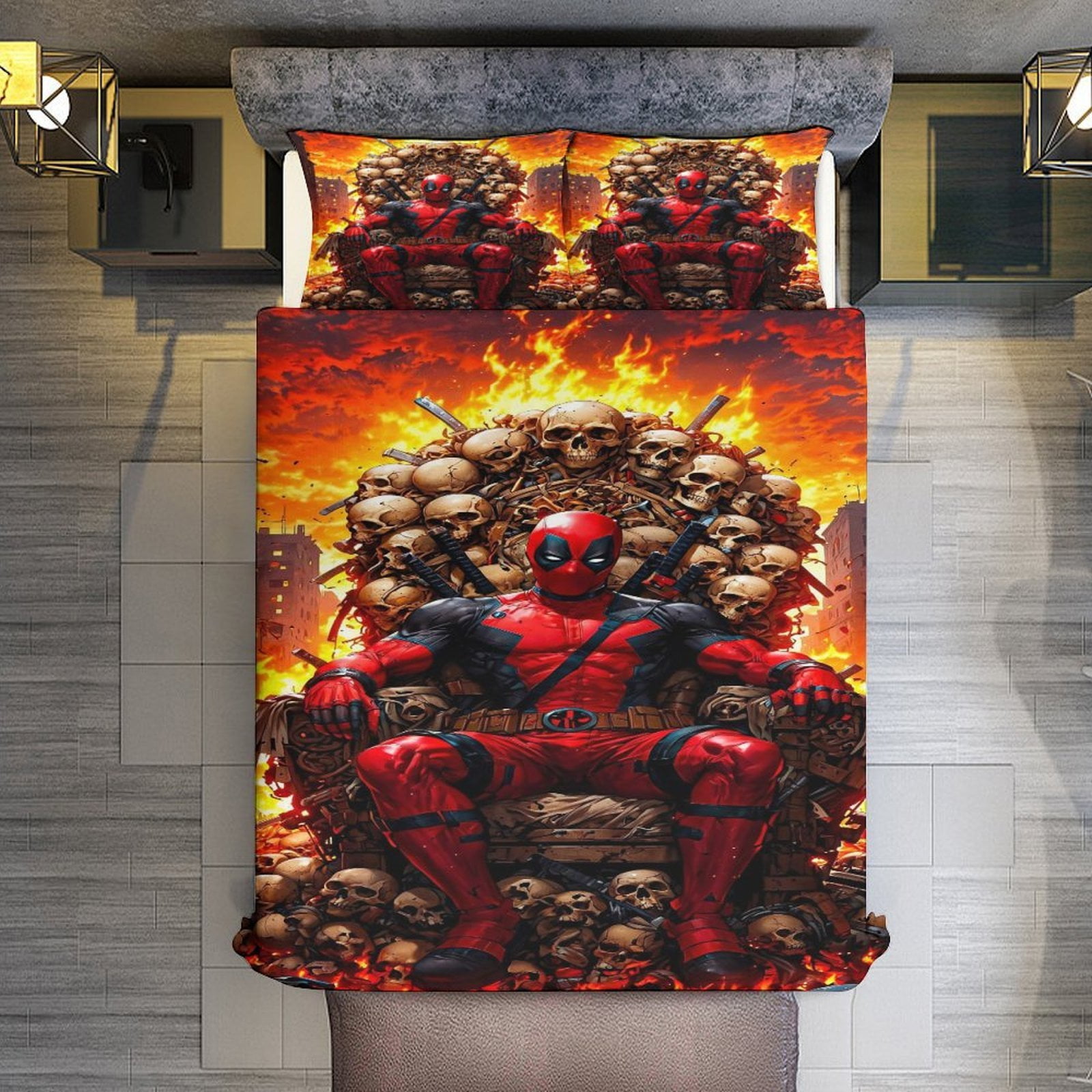 Deadpool And Skeleton Bed Sheets for Kids Boys Girls Bedding,Duvet ...