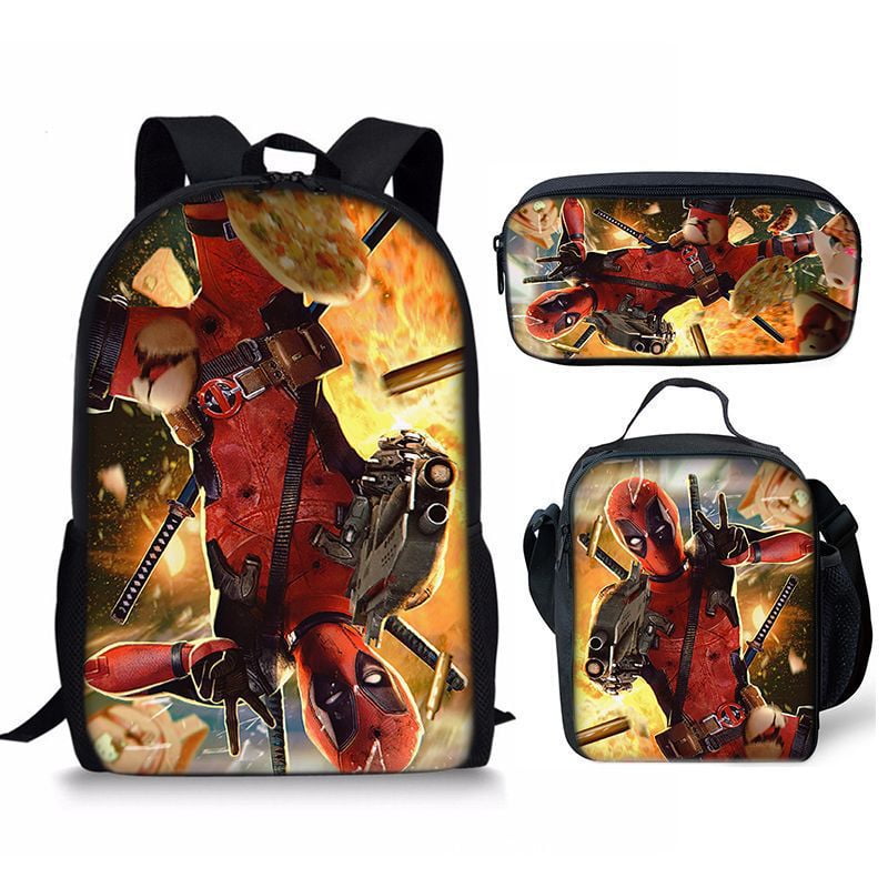 Deadpool Anime Backpack Set 3 Pieces with Lunch Bag and Pencil Case for ...