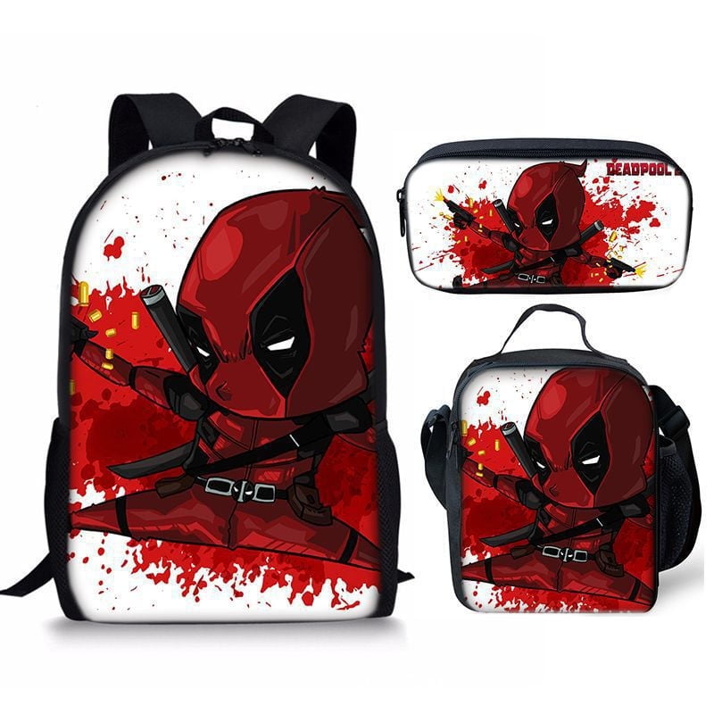 Deadpool Anime Backpack Set 3 Pieces with Lunch Bag and Pencil Case for ...