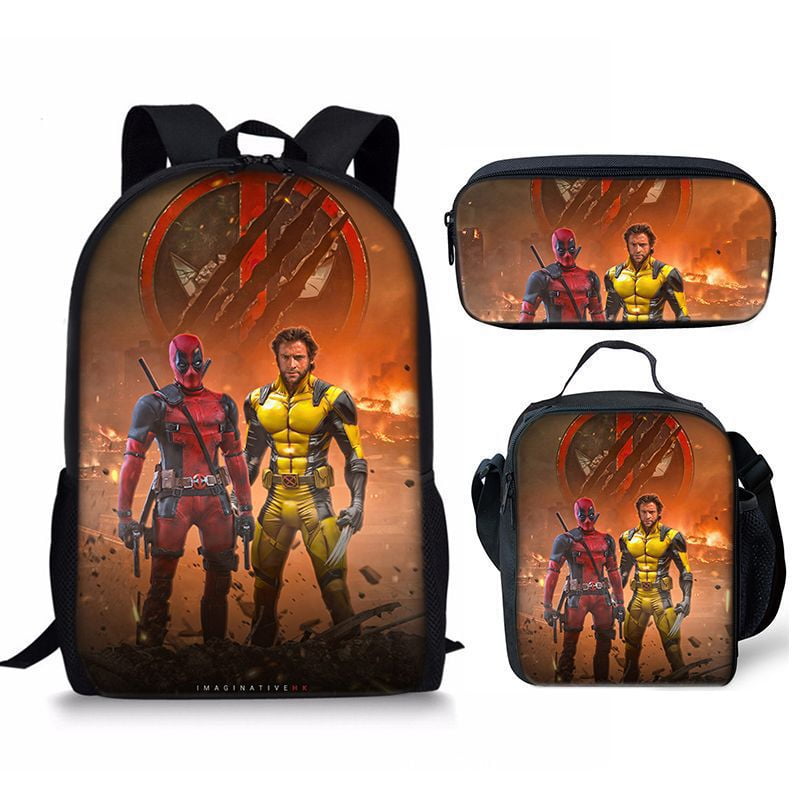 Deadpool Anime Backpack Set 3 Pieces with Lunch Bag and Pencil Case for ...