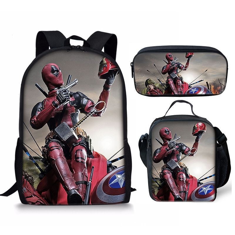 Deadpool Anime Backpack Set 3 Pieces with Lunch Bag and Pencil Case for ...