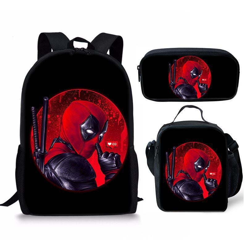 Deadpool Anime Backpack Set 3 Pieces with Lunch Bag and Pencil Case for ...