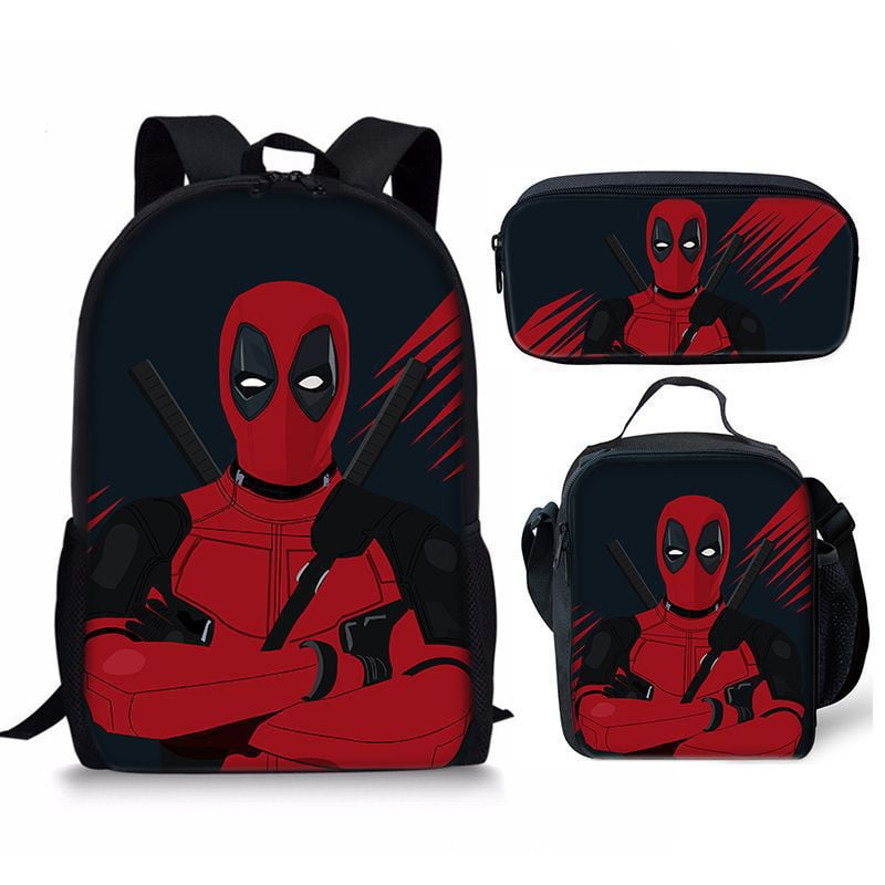 Deadpool Anime Backpack Set 3 Pieces with Lunch Bag and Pencil Case for ...