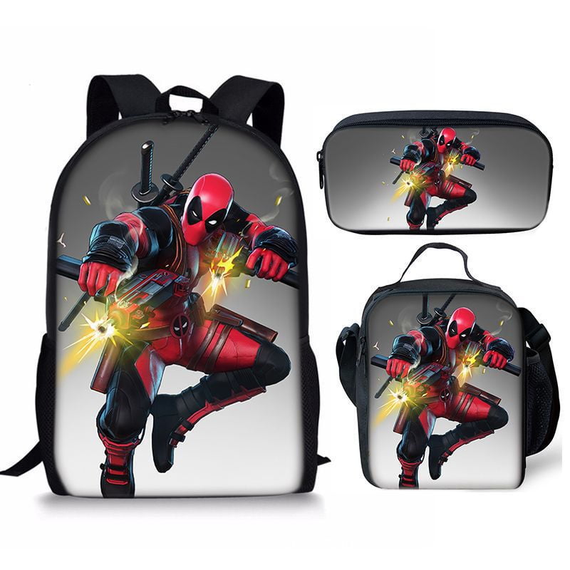 Deadpool Anime Backpack Set 3 Pieces with Lunch Bag and Pencil Case for ...