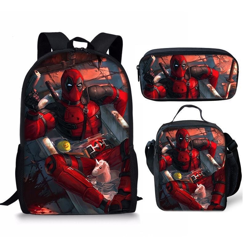 Deadpool Anime Backpack Set 3 Pieces with Lunch Bag and Pencil Case for ...