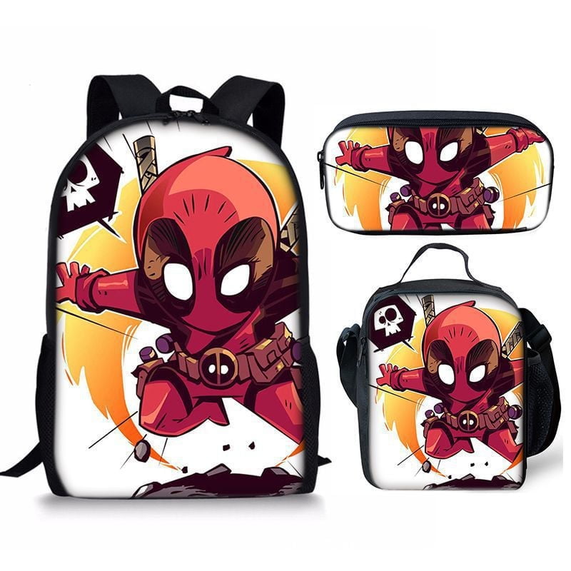 Deadpool Anime Backpack Set 3 Pieces with Lunch Bag and Pencil Case for ...