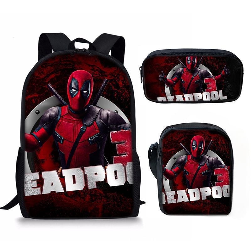 Deadpool Anime Backpack Set 3 Pieces with Shoulder Bag and Pencil Case ...