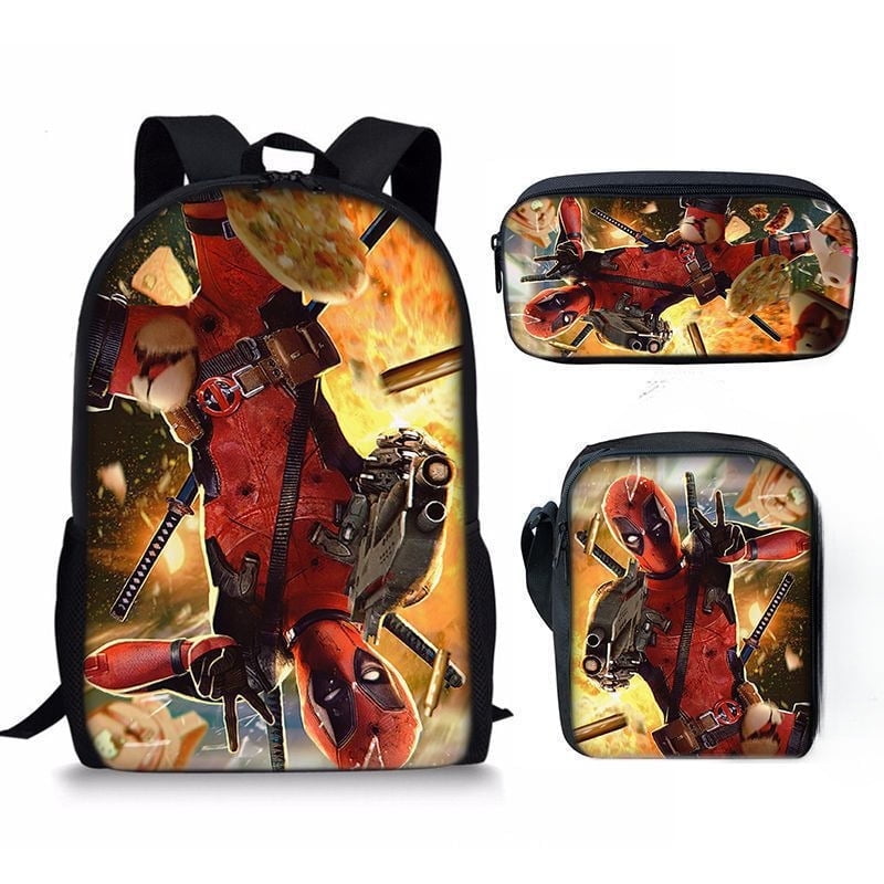 Deadpool Anime Backpack Set 3 Pieces with Shoulder Bag and Pencil Case ...