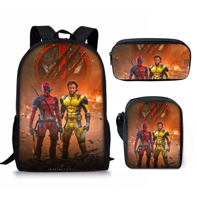 Deadpool Backpack, Shoulder Bag, Pencil Case Three-Piece Set Cartoon ...
