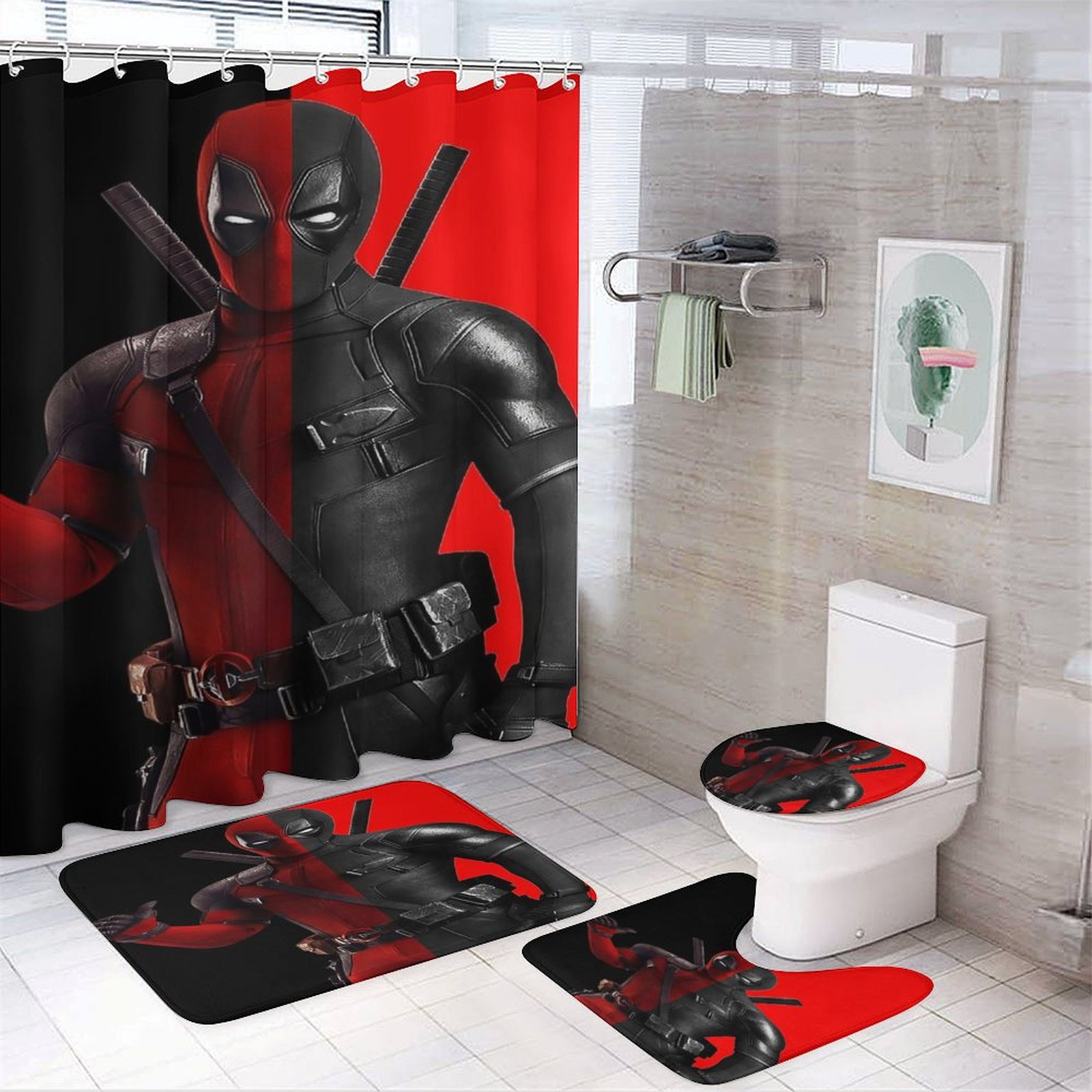 Deadpool Bathroom Set 4pcs with Shower Curtain with Non-Slip Rugs ...