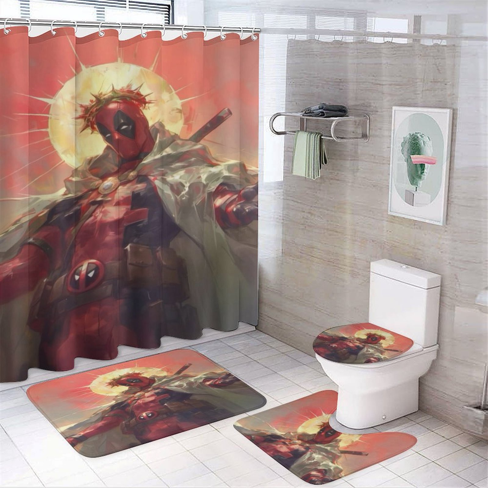 Deadpool Bathroom Set 4pcs with Shower Curtain with Non-Slip Rugs ...