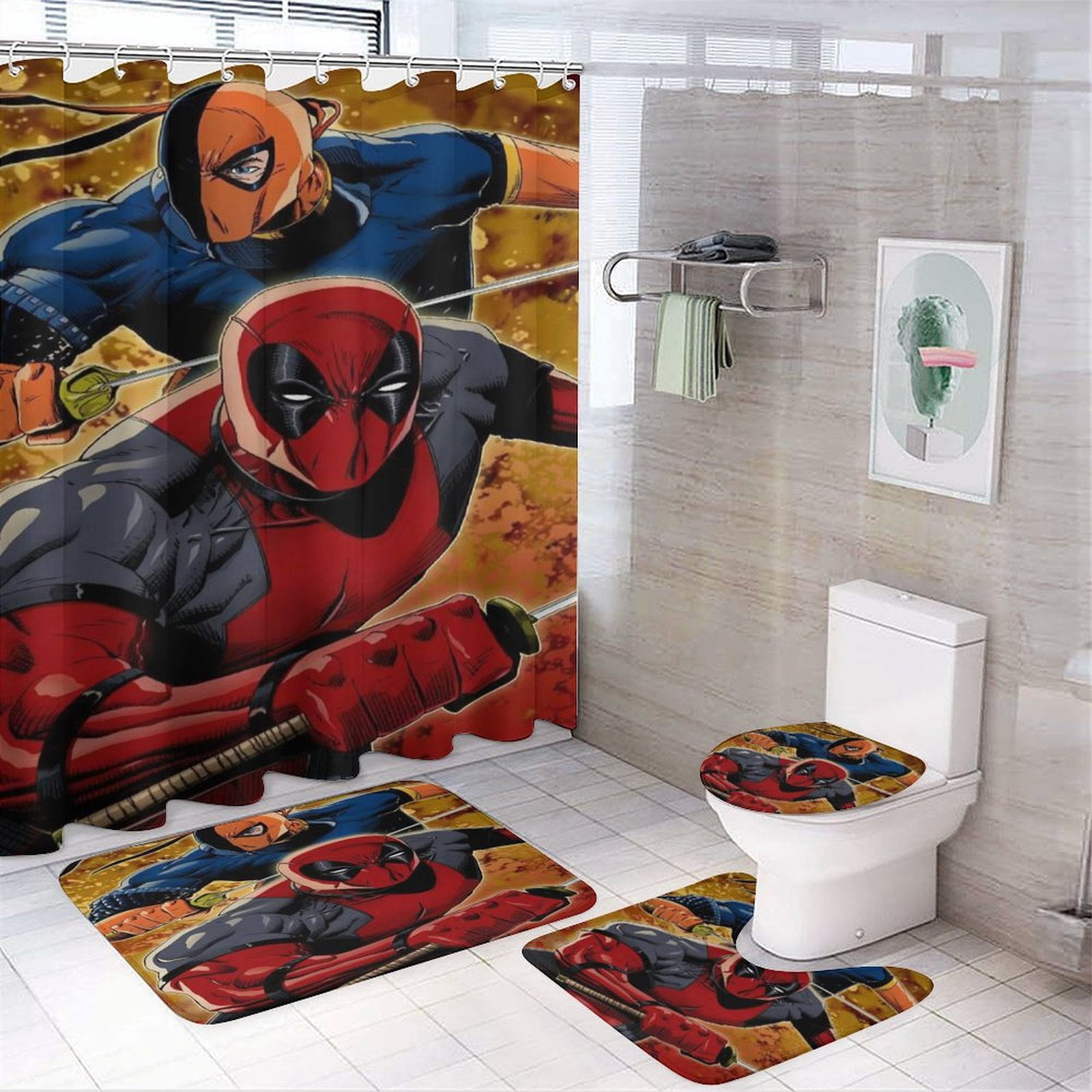 Deadpool Bathroom Set 4pcs with Shower Curtain with Non-Slip Rugs ...