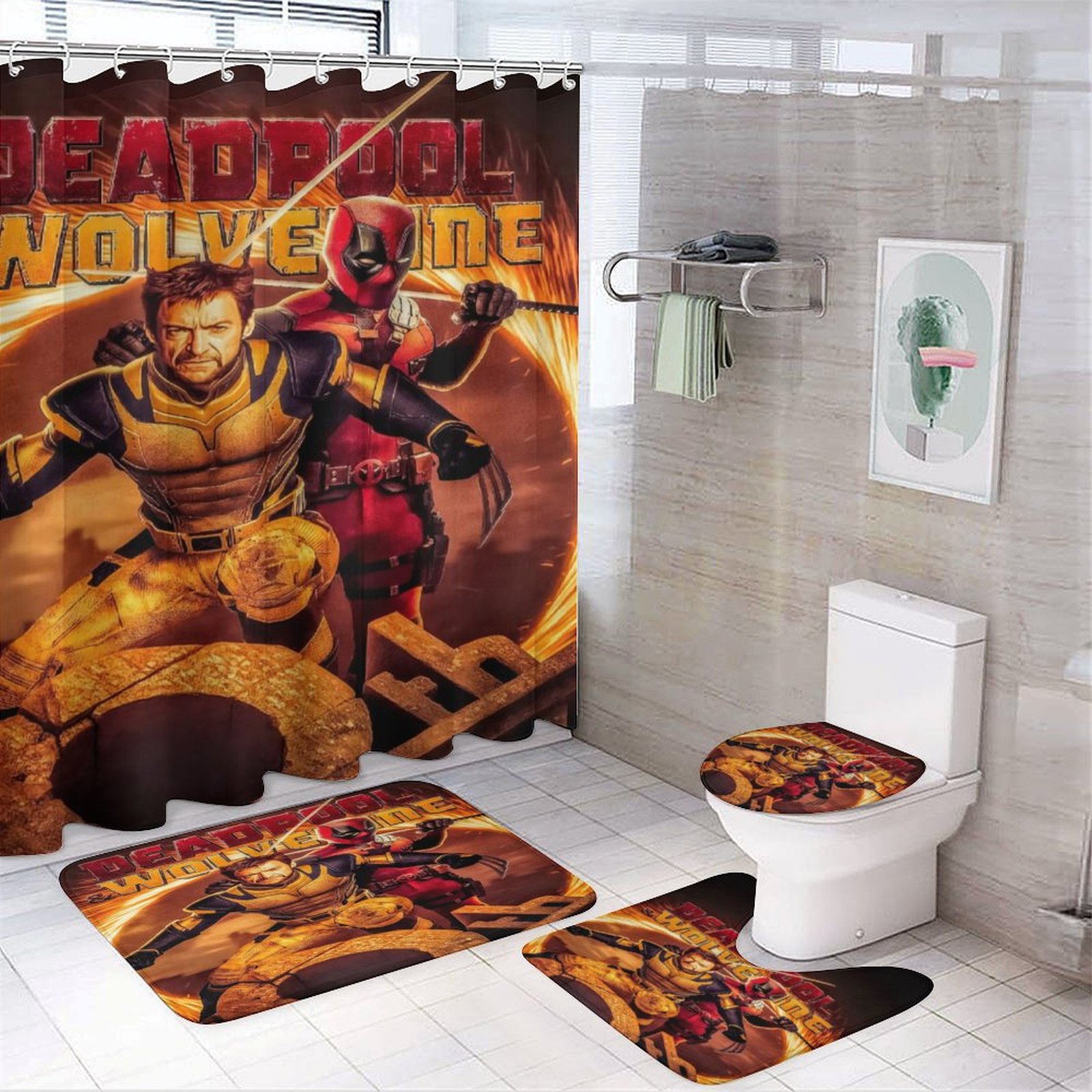 Deadpool Bathroom Set 4pcs with Shower Curtain with Non-Slip Rugs ...