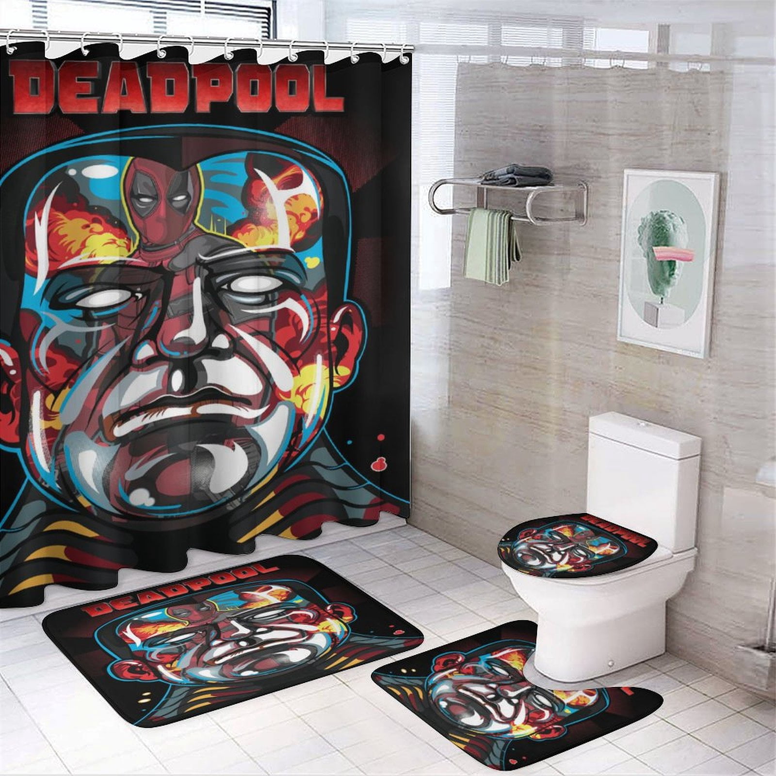 Deadpool Bathroom Set 4pcs with Shower Curtain with Non-Slip Rugs ...