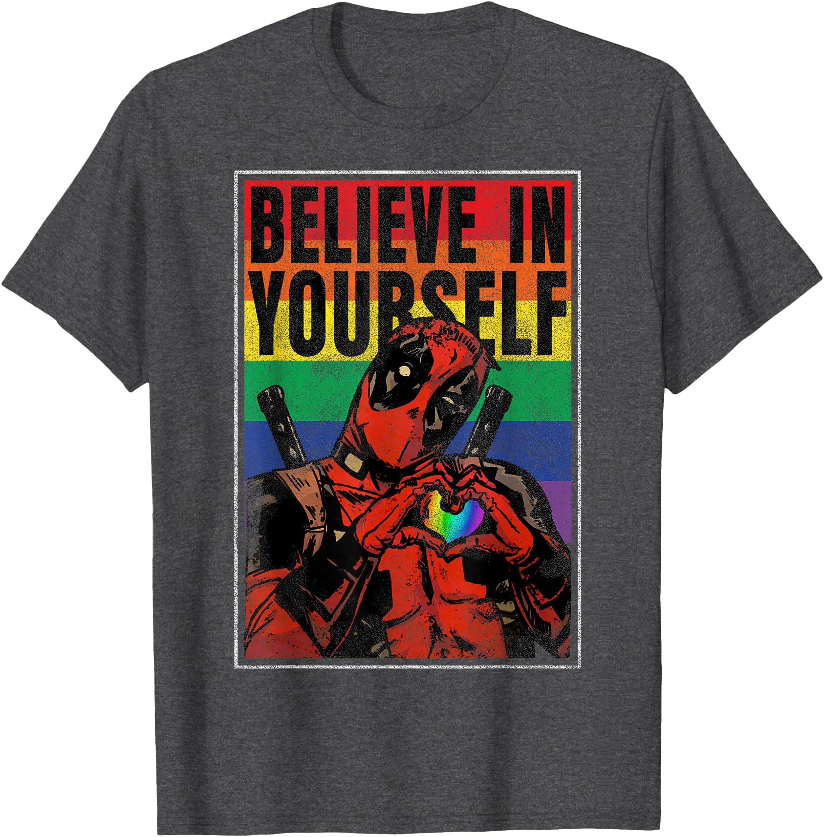 Deadpool Believe In Yourself Rainbow Poster DTG Print Unisex T-Shirt ...