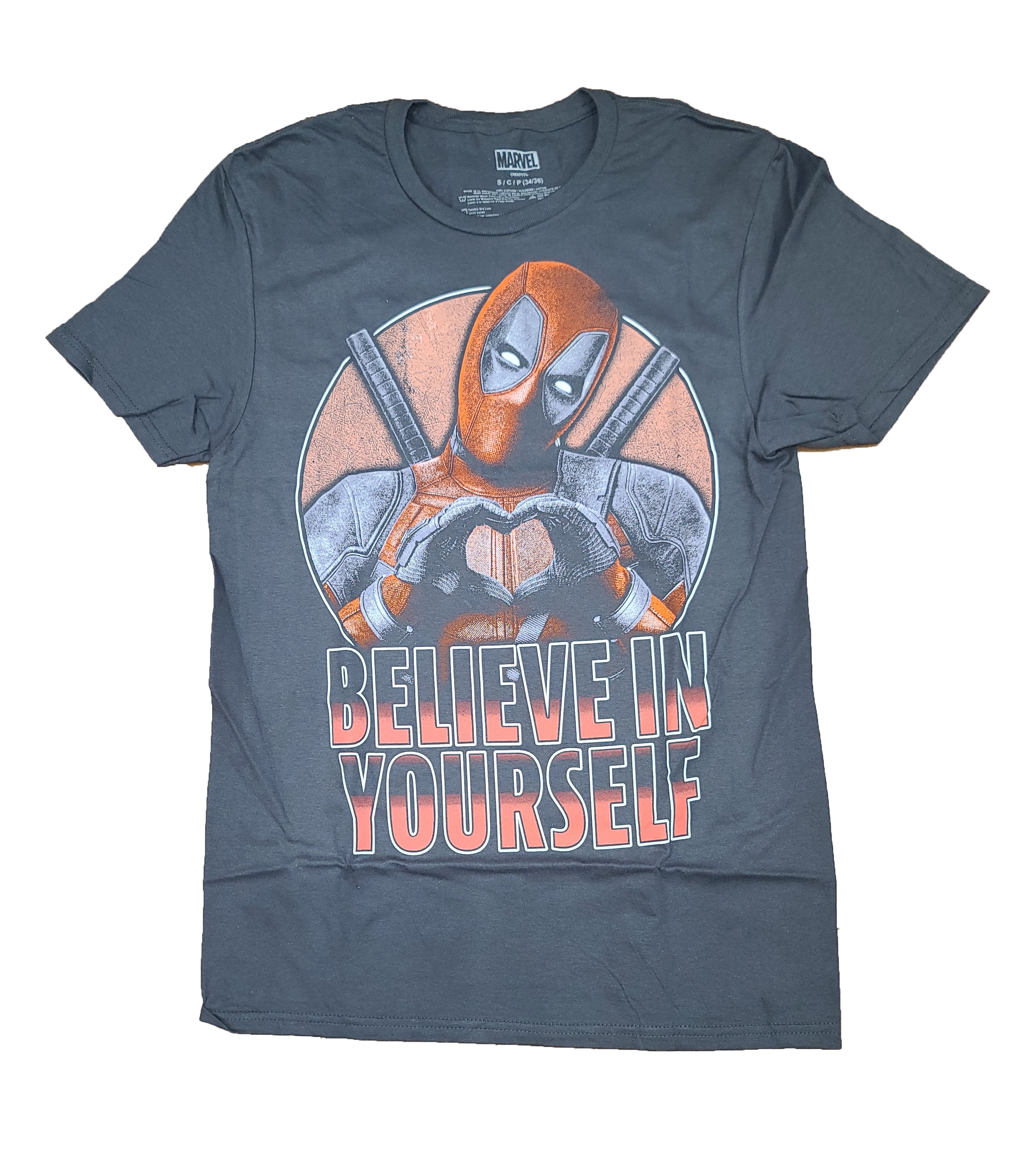 Deadpool Believe in Yourself Charcoal Gray Graphic T-Shirt - Large ...